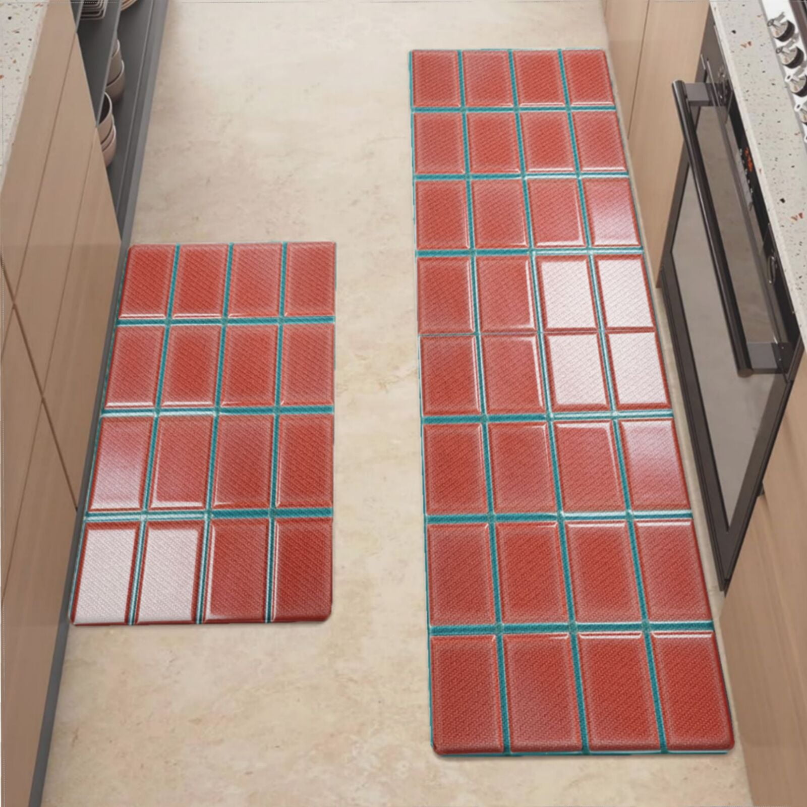 Anti Fatigue Kitchen Mat, Red Pattern Kitchen Rugs Non Slip, Cushioned ...