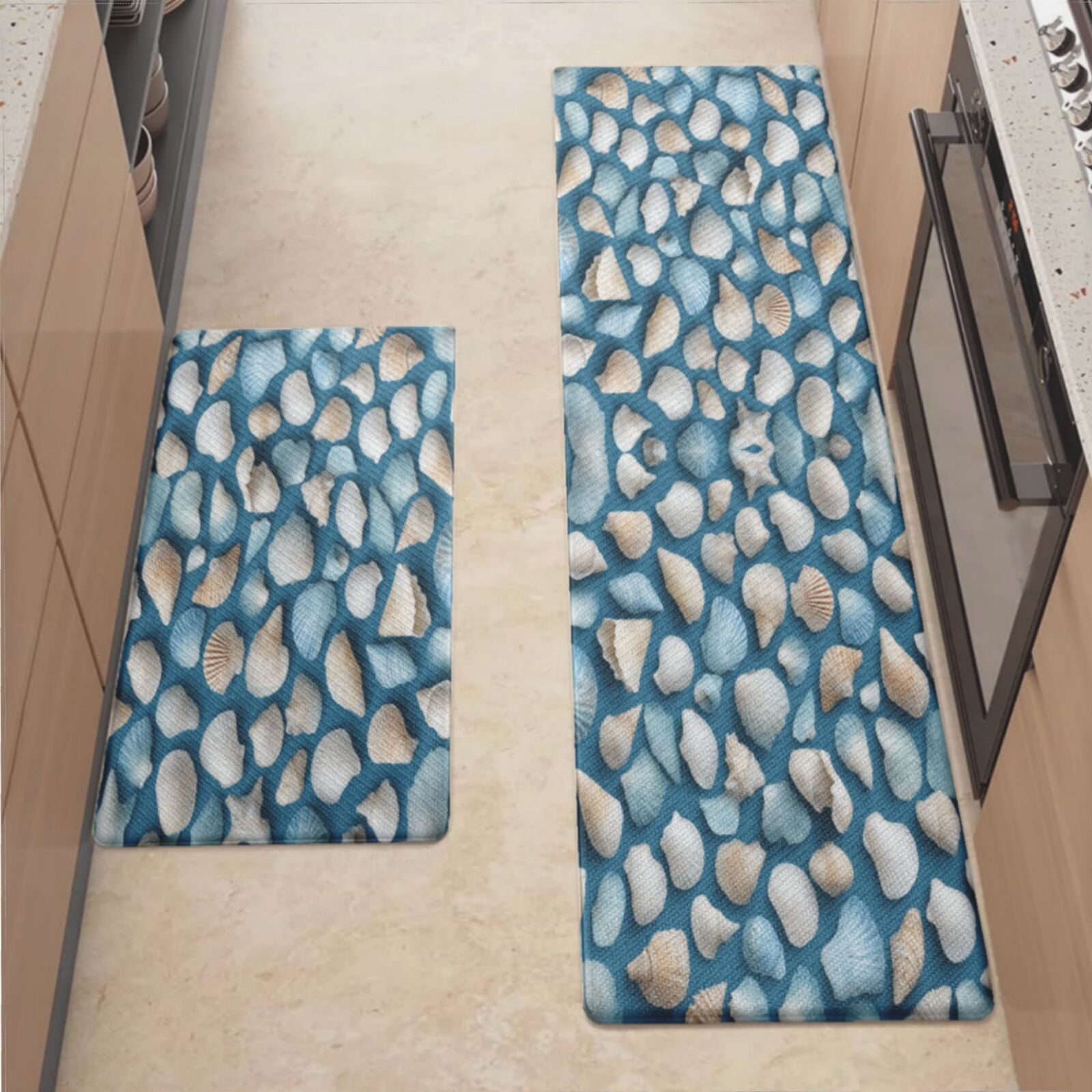 Anti Fatigue Kitchen Mat, Seashell Blue Kitchen Rugs Non Slip ...