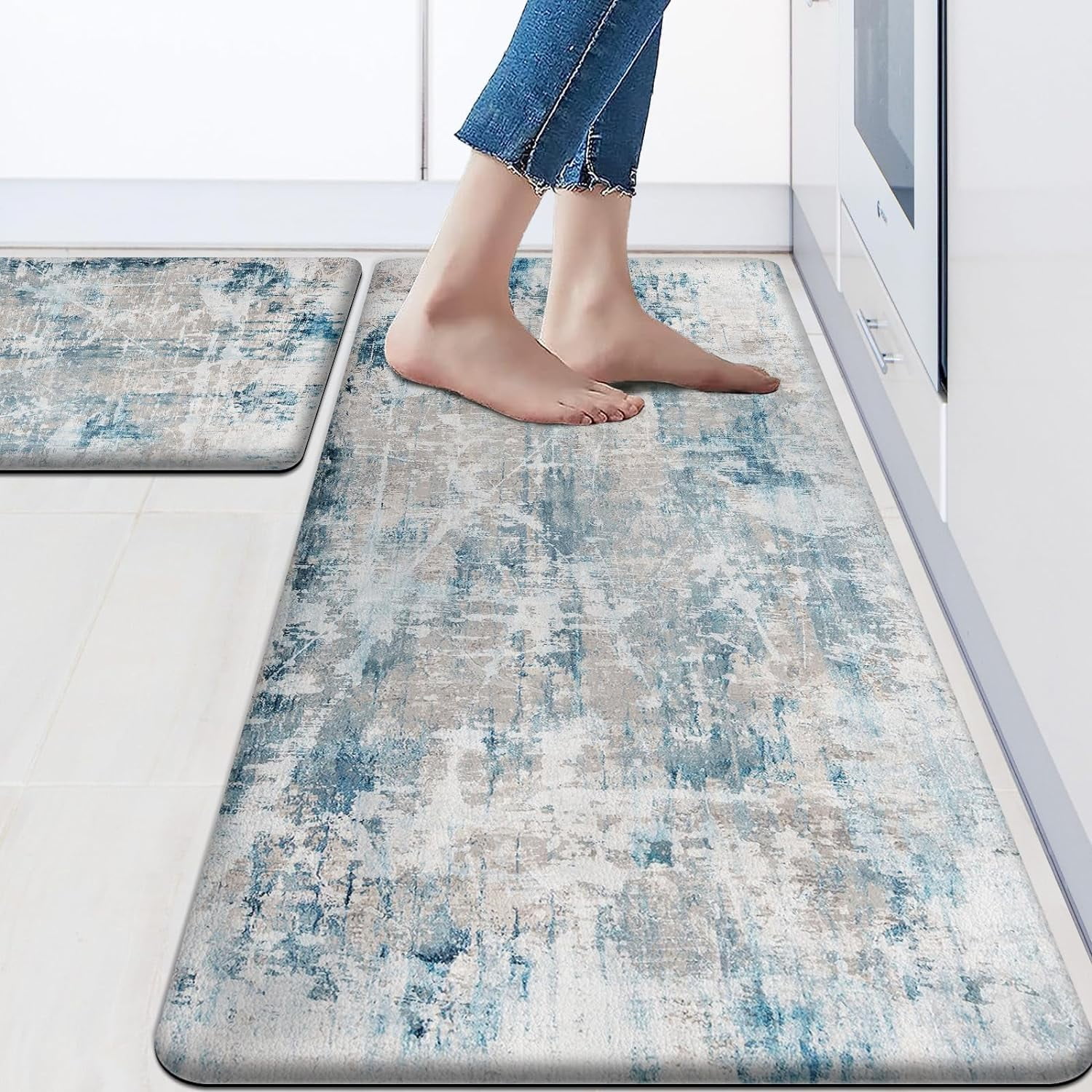 Anti Fatigue Kitchen Mat Set of 2 Blue Kitchen Mats for Floor Cushioned ...