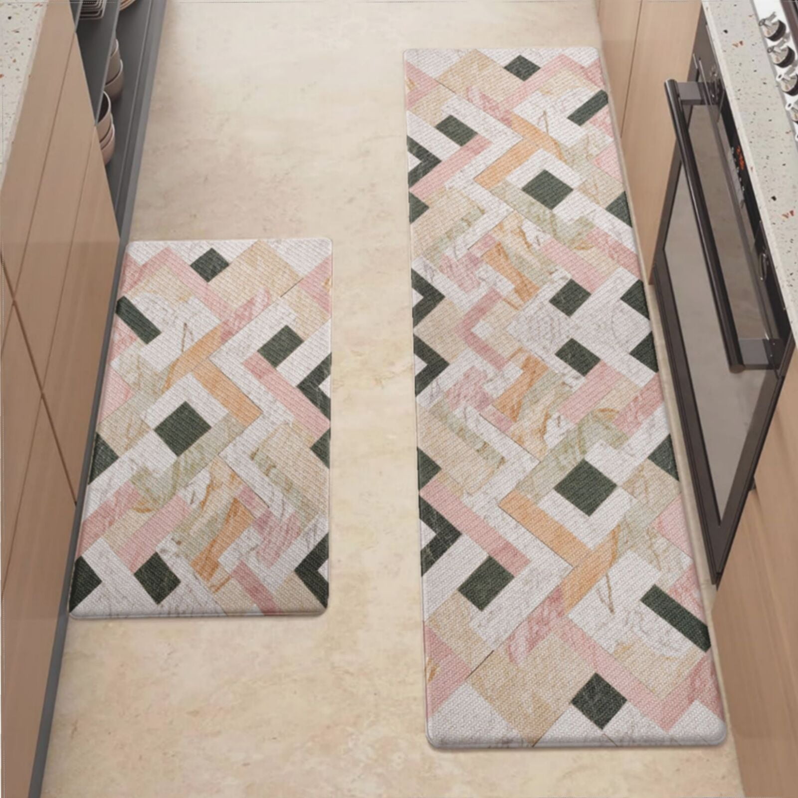 Anti Fatigue Kitchen Mat, Shapes Pastel Colors Kitchen Rugs Non Slip ...