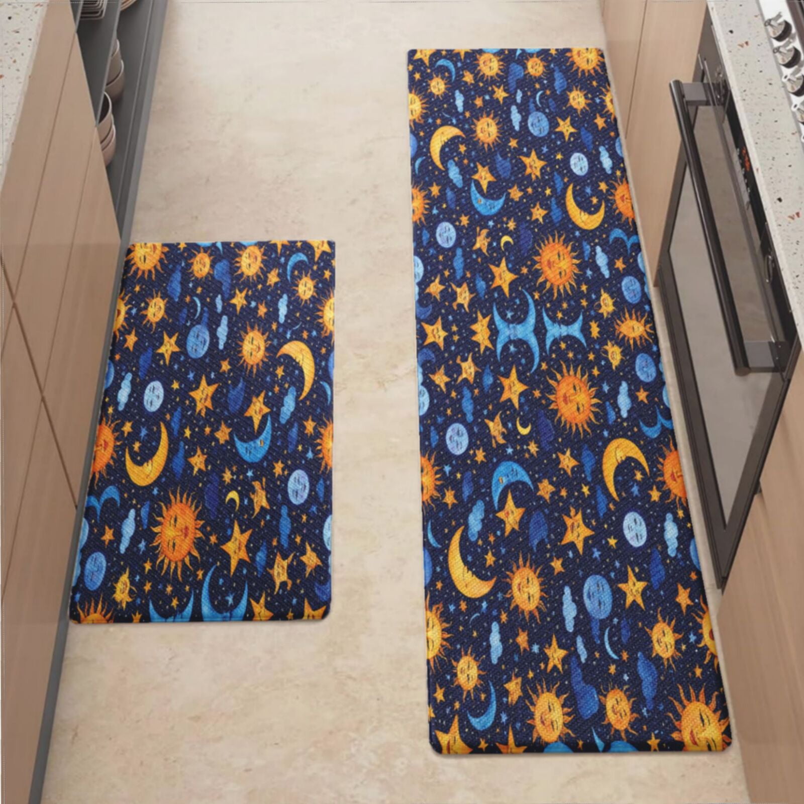 Anti Fatigue Kitchen Mat, Smiling Suns, Moon, Stars, And Clouds Sets of ...