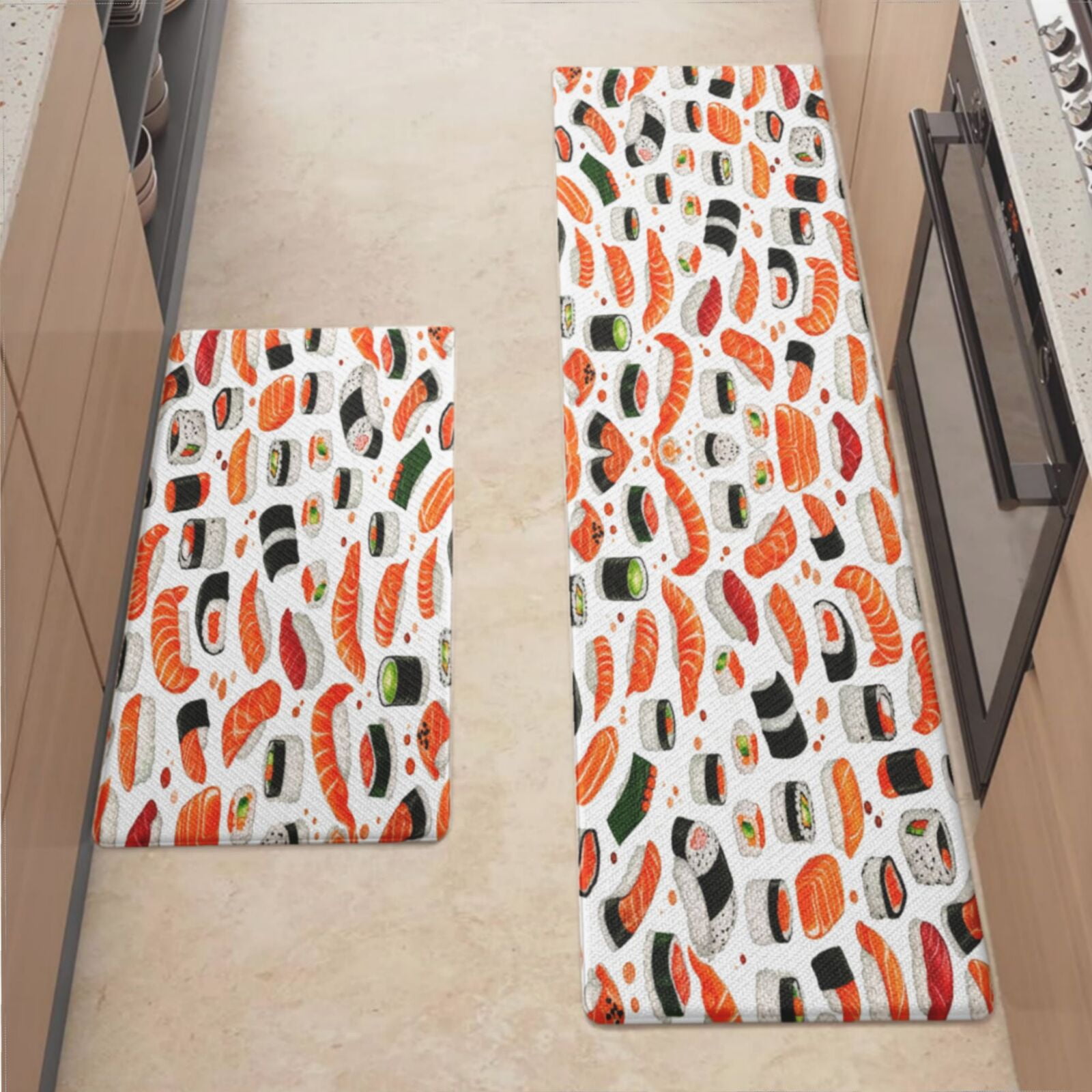 Anti Fatigue Kitchen Mat, Sushi & Boba Crop Pattern Kitchen Rugs Non ...