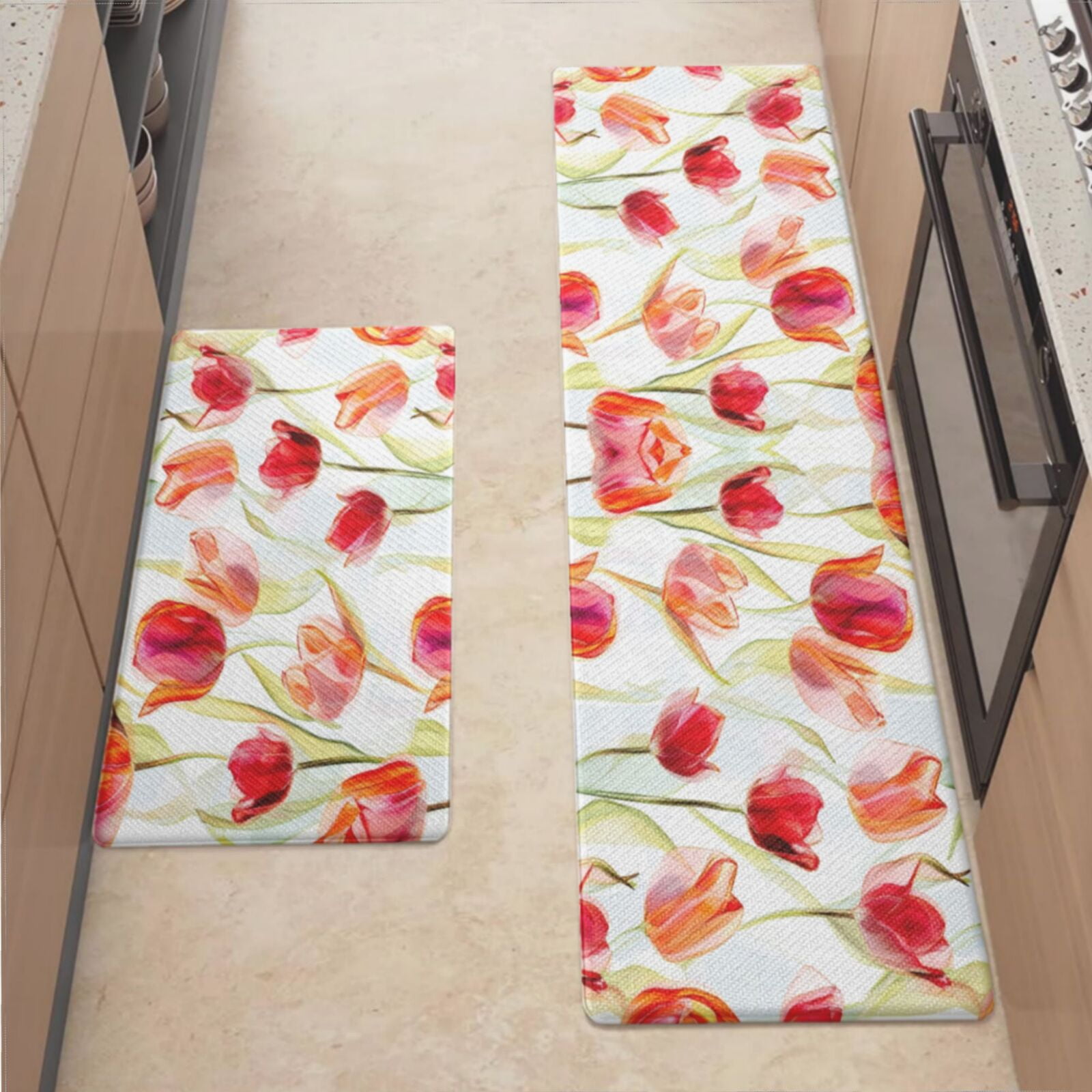 Anti Fatigue Kitchen Mat, Transparent Tulipa Red Kitchen Rugs Non Slip ...