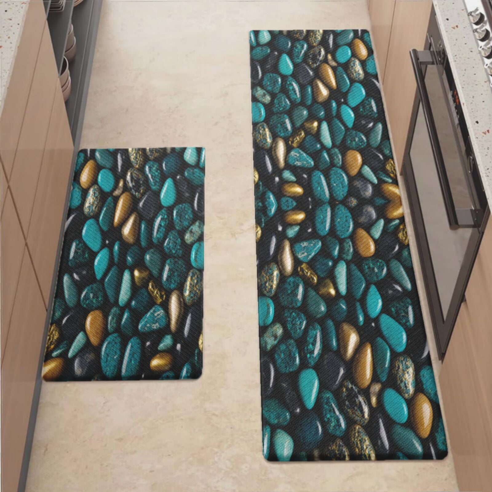 Anti Fatigue Kitchen Mat, Turquoise And Gold Kitchen Rugs Non Slip ...
