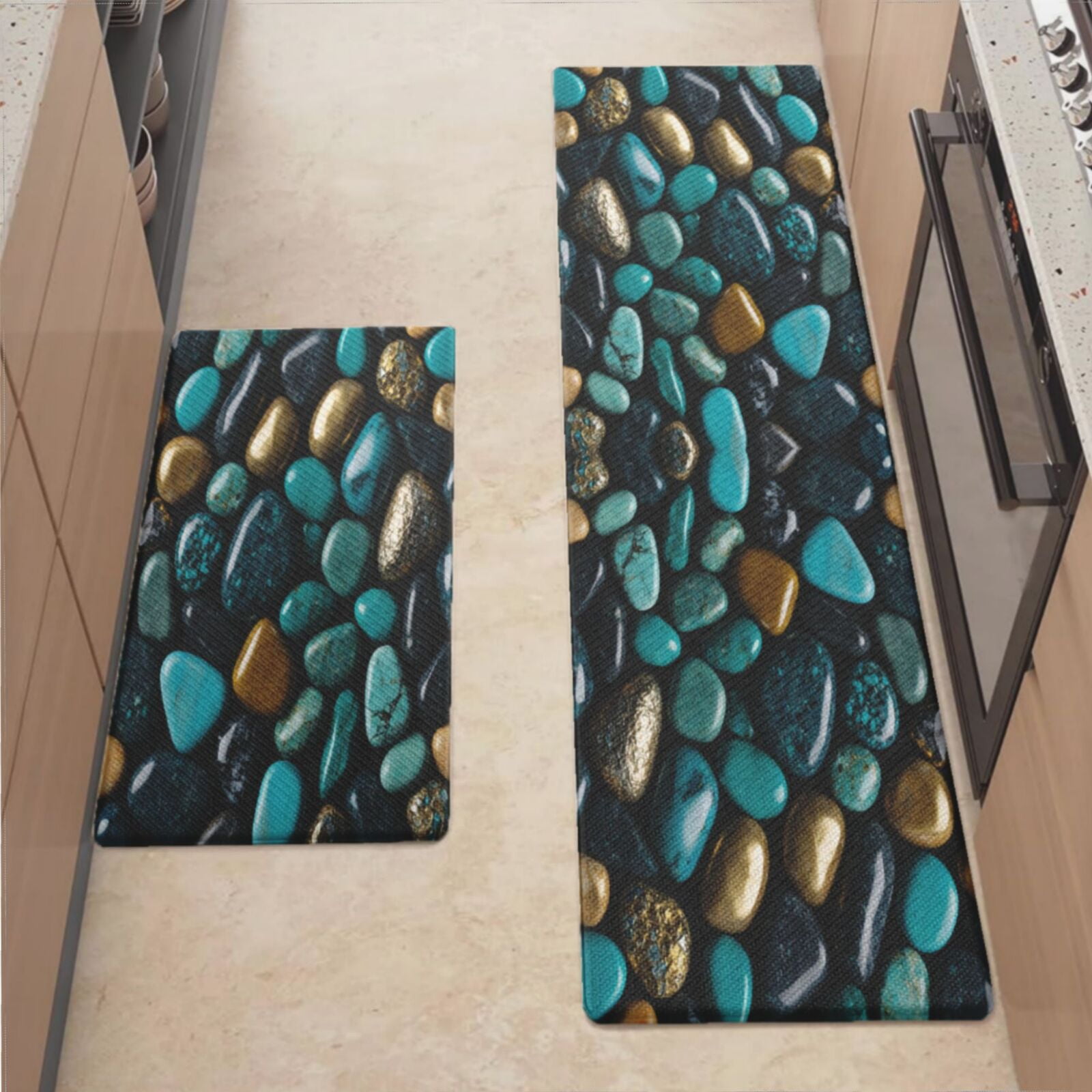 Anti Fatigue Kitchen Mat, Turquoise Kitchen Rugs Non Slip, Cushioned ...
