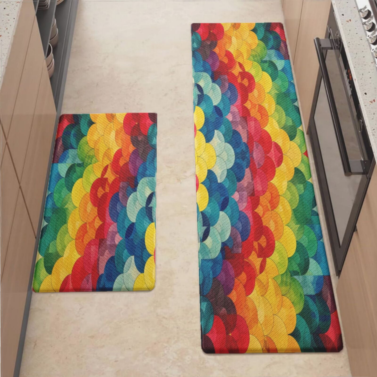 Anti Fatigue Kitchen Mat, Vibrant Pattern Colorful Waves Dynamic ...