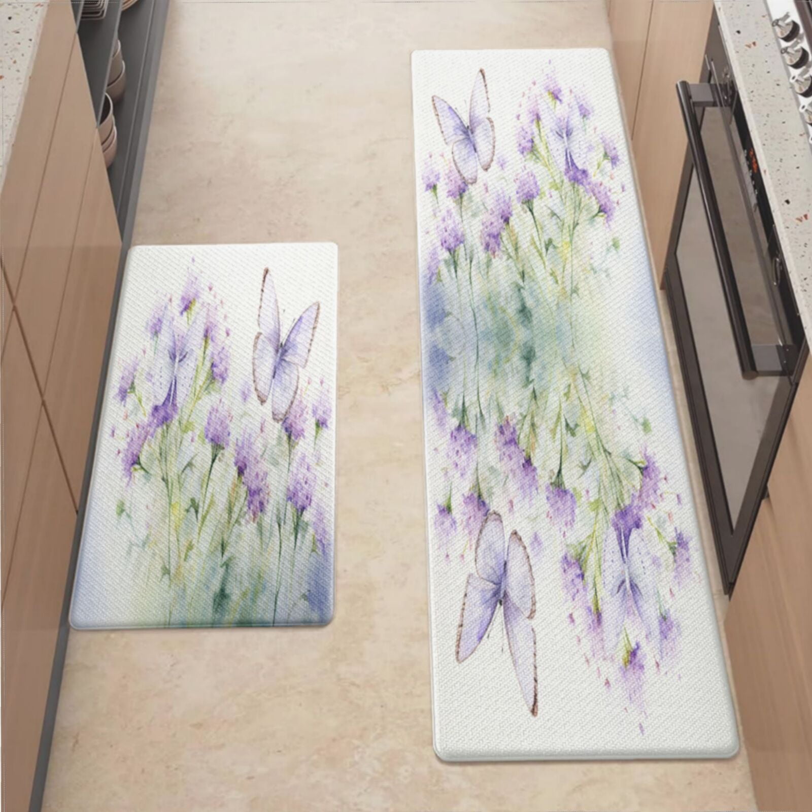 Anti Fatigue Kitchen Mat, Watercolor Lavender Butterfly Kitchen Rugs ...