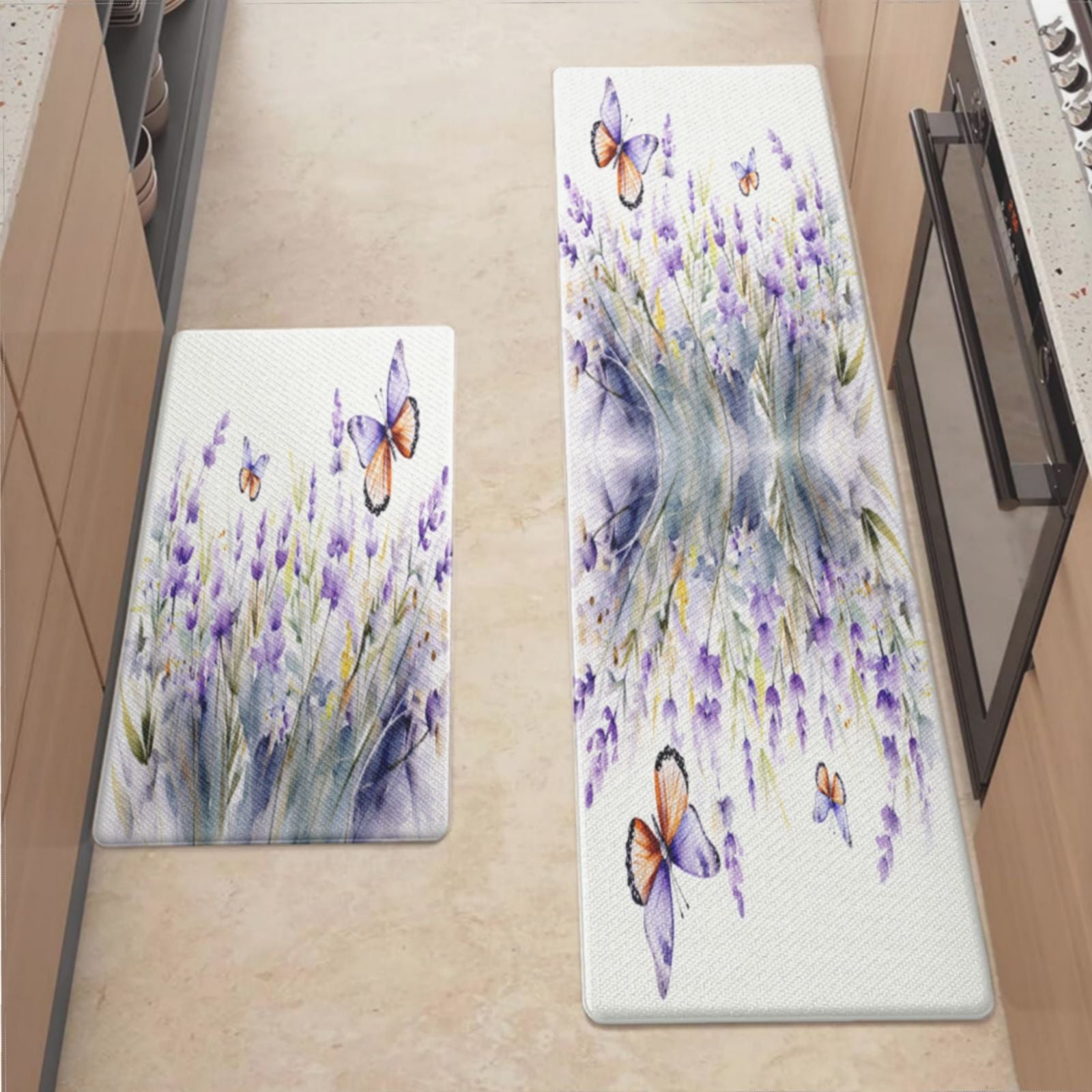 Anti Fatigue Kitchen Mat, Watercolor Lavender Butterfly Kitchen Rugs ...