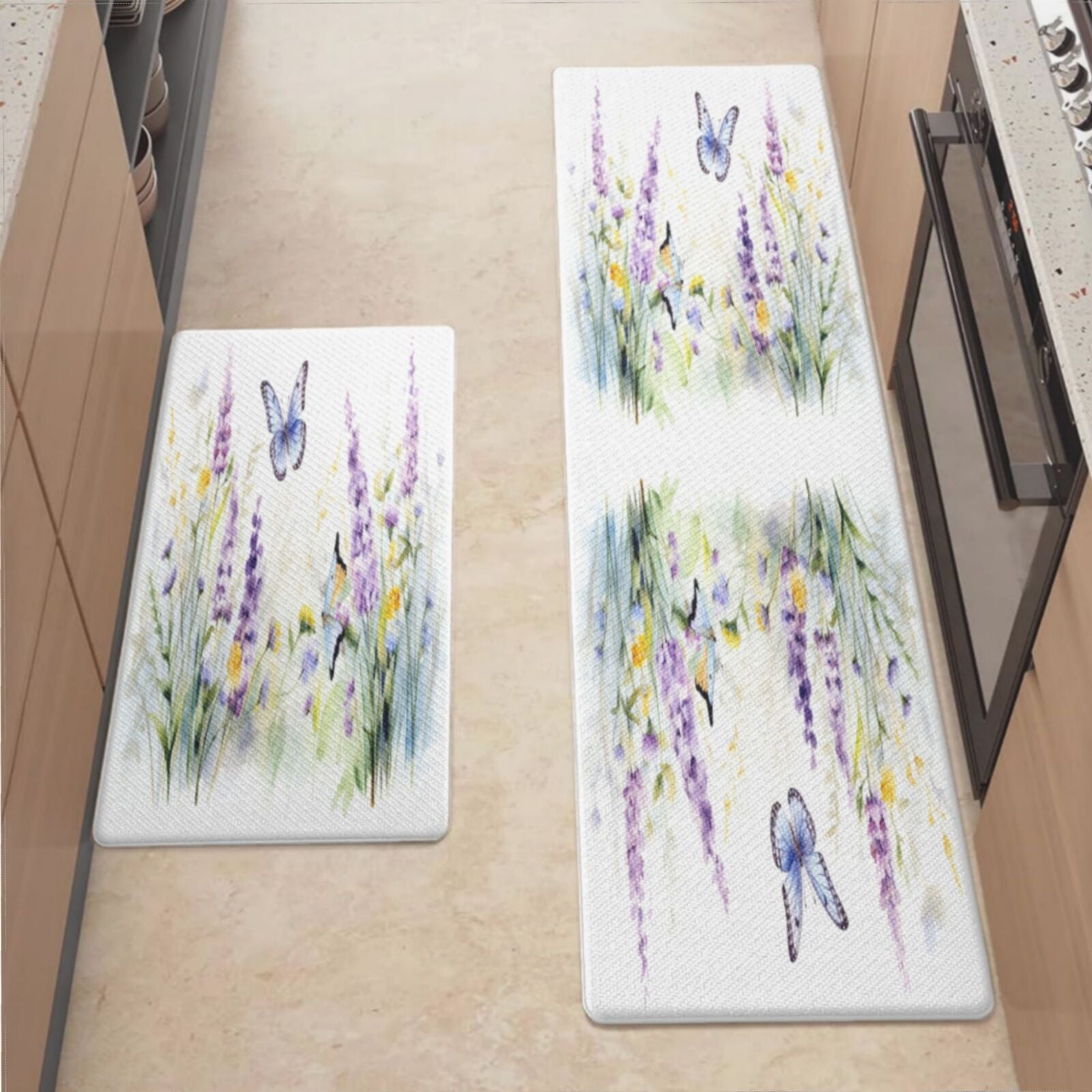 Anti Fatigue Kitchen Mat, Watercolor Lavender Butterfly Kitchen Rugs ...