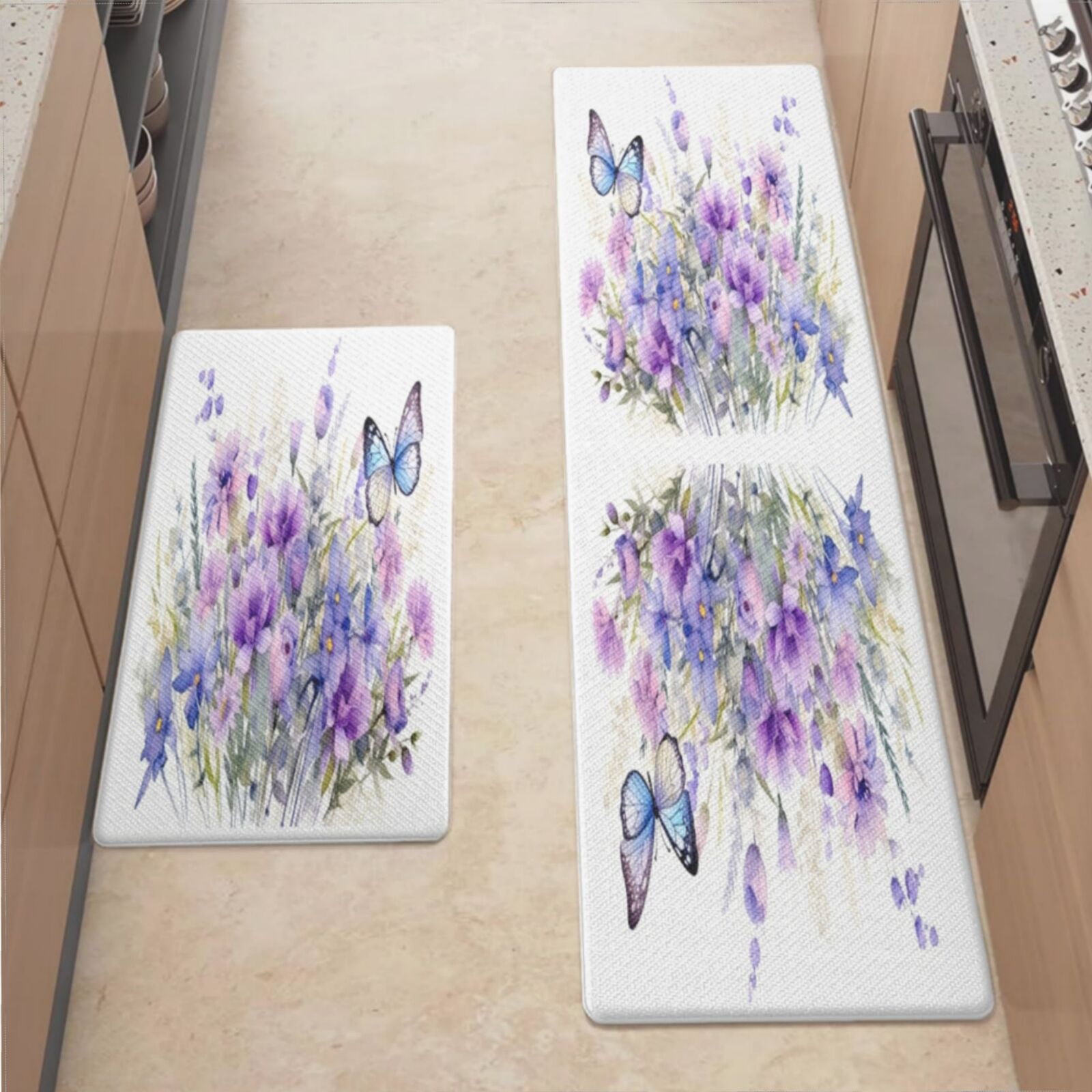 Anti Fatigue Kitchen Mat, Watercolor Lavender Butterfly Kitchen Rugs ...