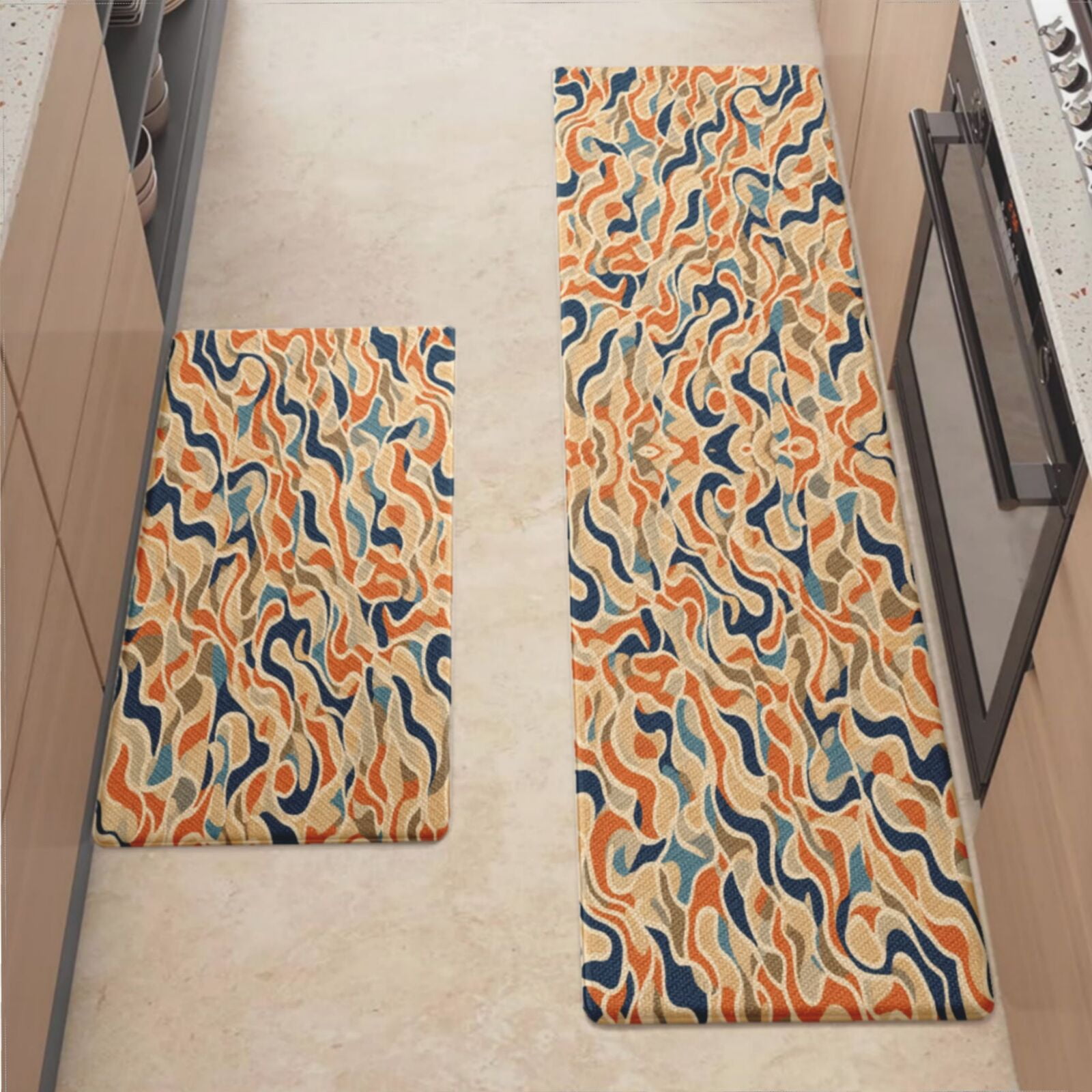 Anti Fatigue Kitchen Mat, Wavy Shapes Sets of 2 Kitchen Rugs Non Slip ...