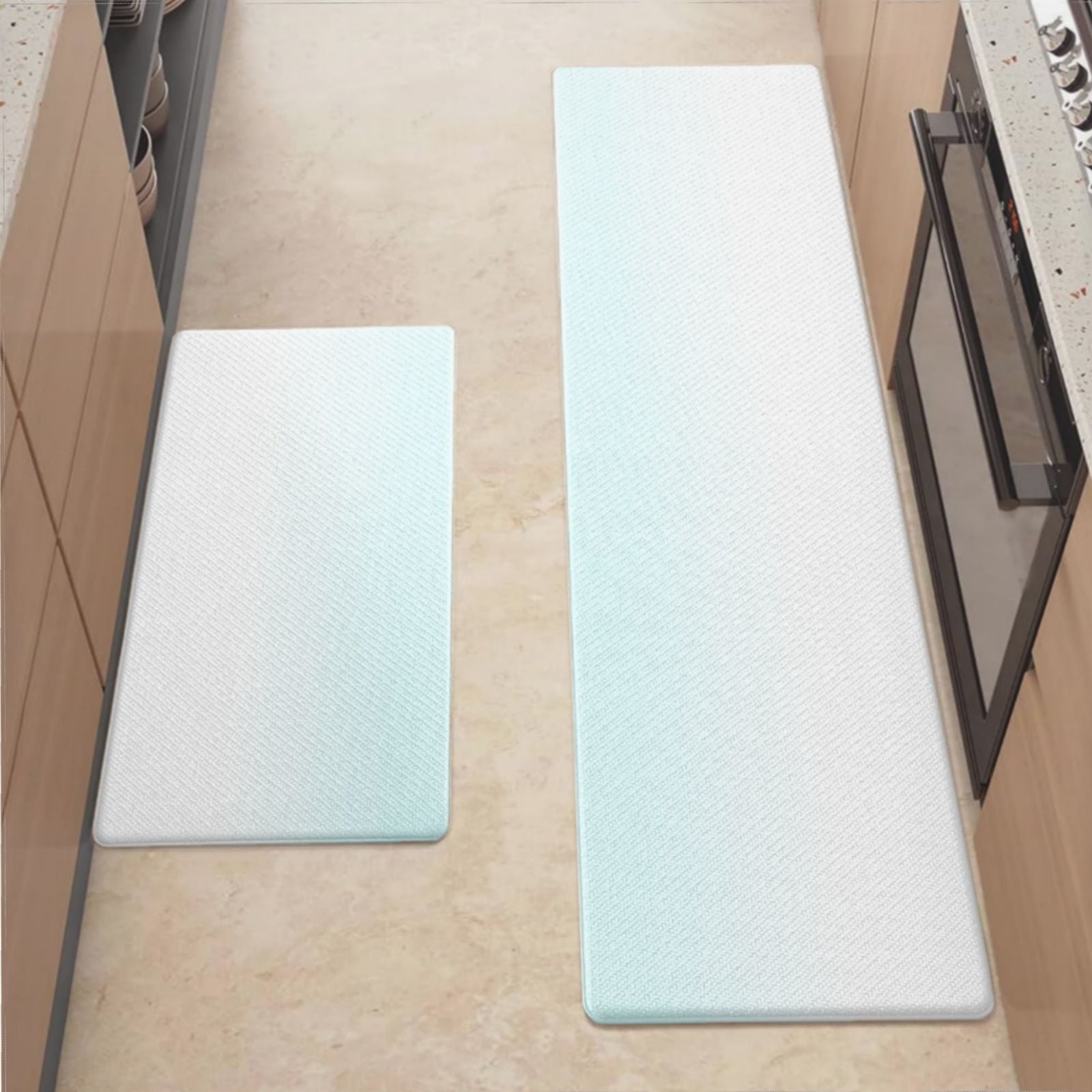 Anti Fatigue Kitchen Mat, White Fade Sky Blue Kitchen Rugs Non Slip ...