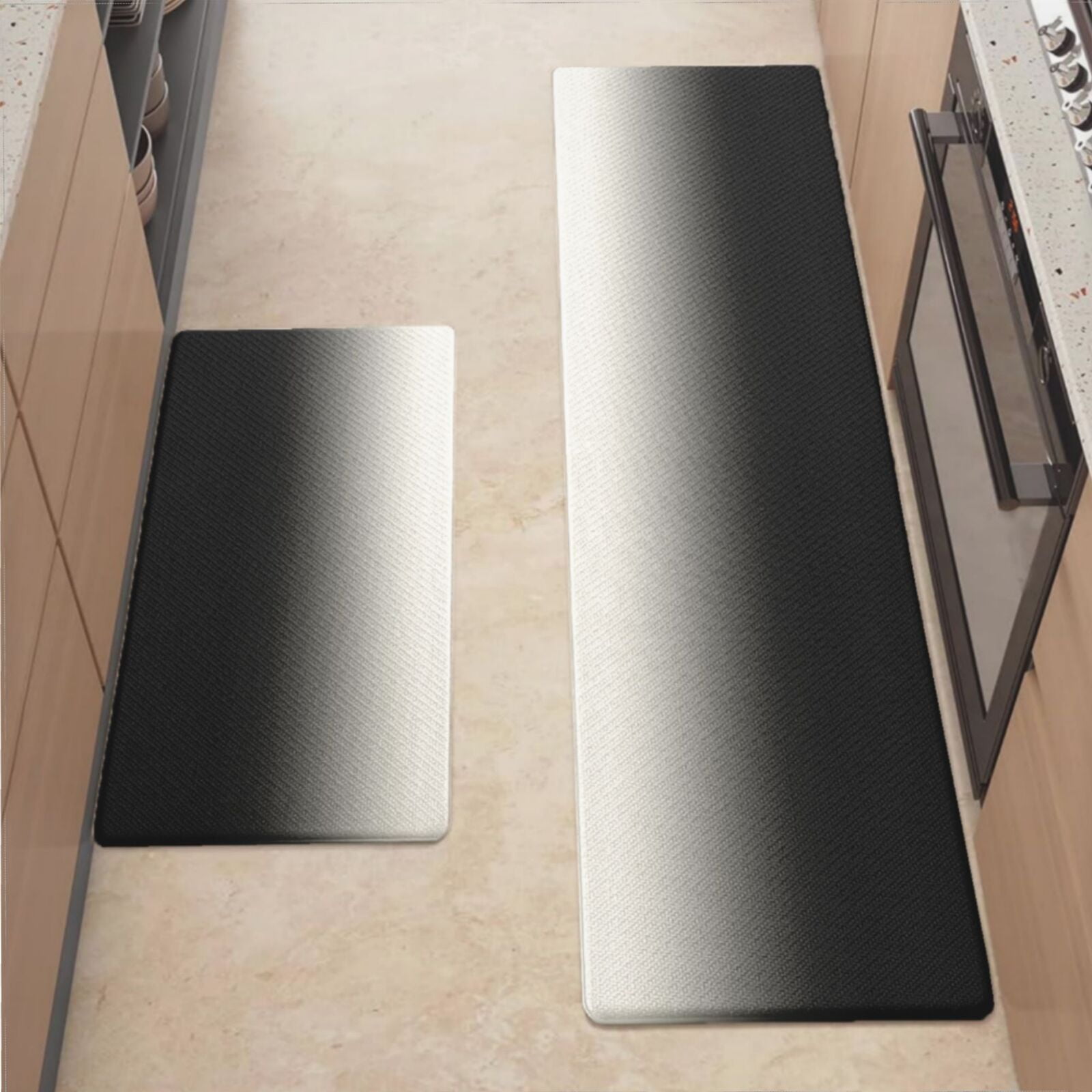 Anti Fatigue Kitchen Mat, White Faded Black Kitchen Rugs Non Slip ...
