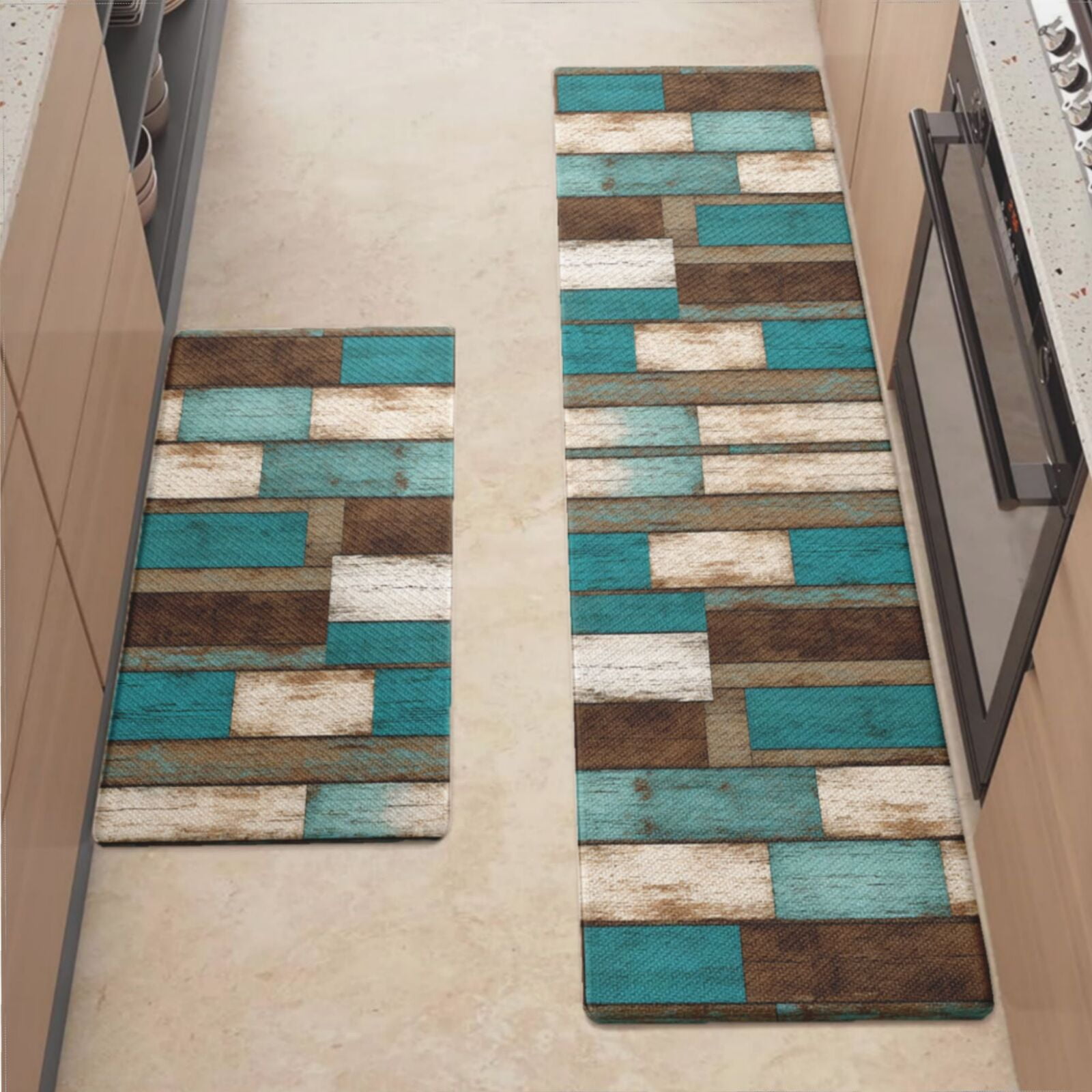 Anti Fatigue Kitchen Mat, Wooden Texture Sets of 2 Kitchen Rugs Non ...