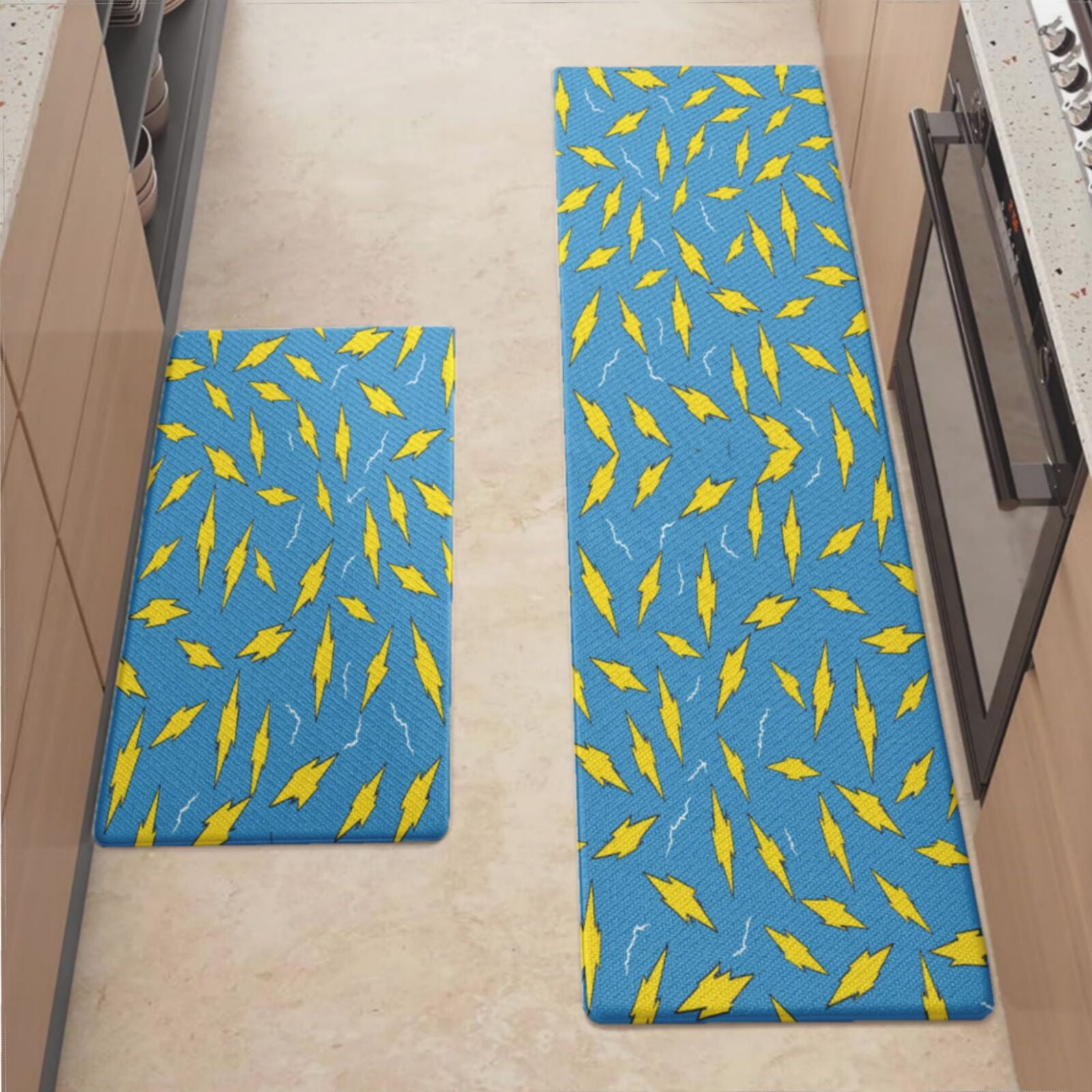 Anti Fatigue Kitchen Mat, Yellow Lightning Bolts Kitchen Rugs Non Slip ...