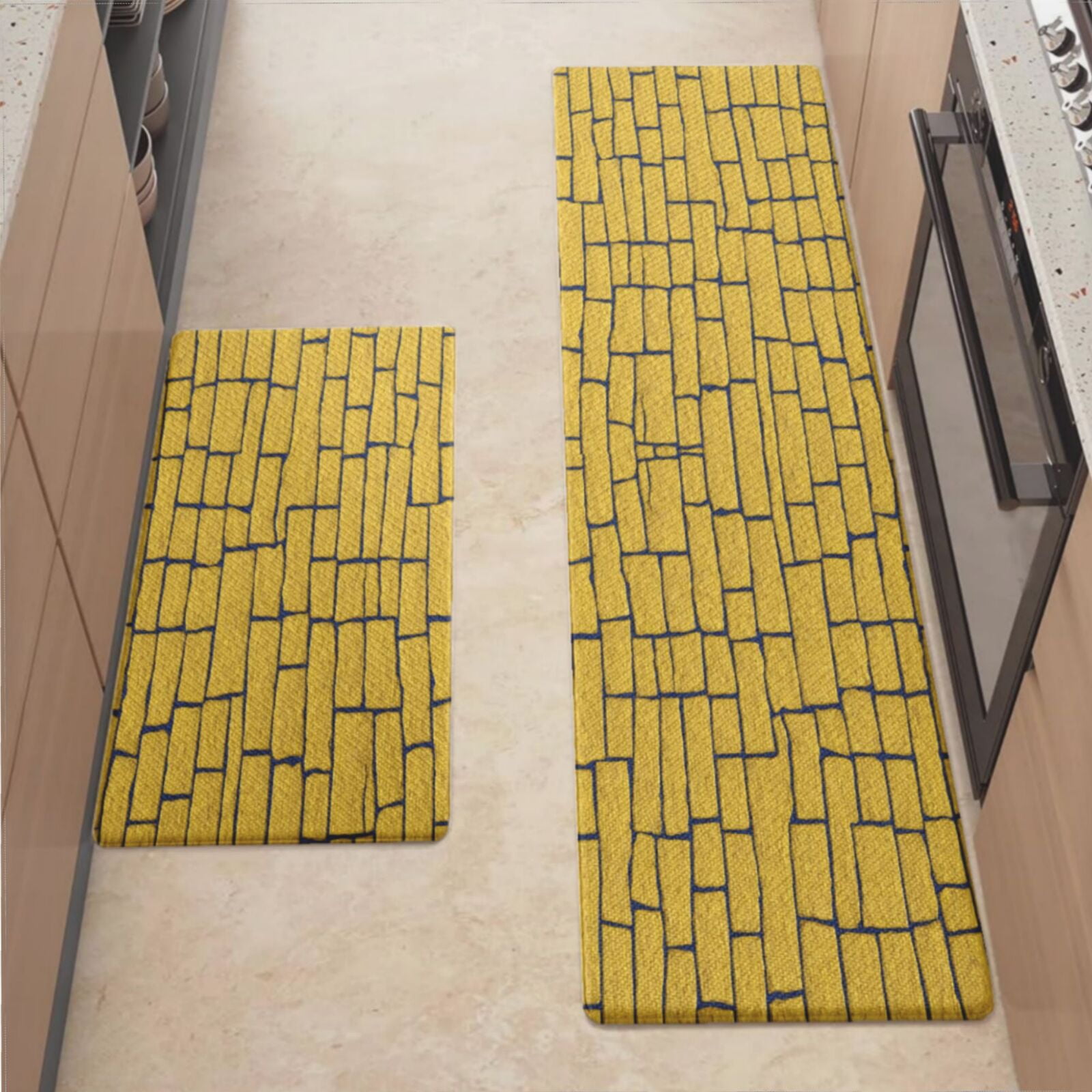 Anti Fatigue Kitchen Mat, Yellow Stone Wal Sets of 2 Kitchen Rugs Non ...