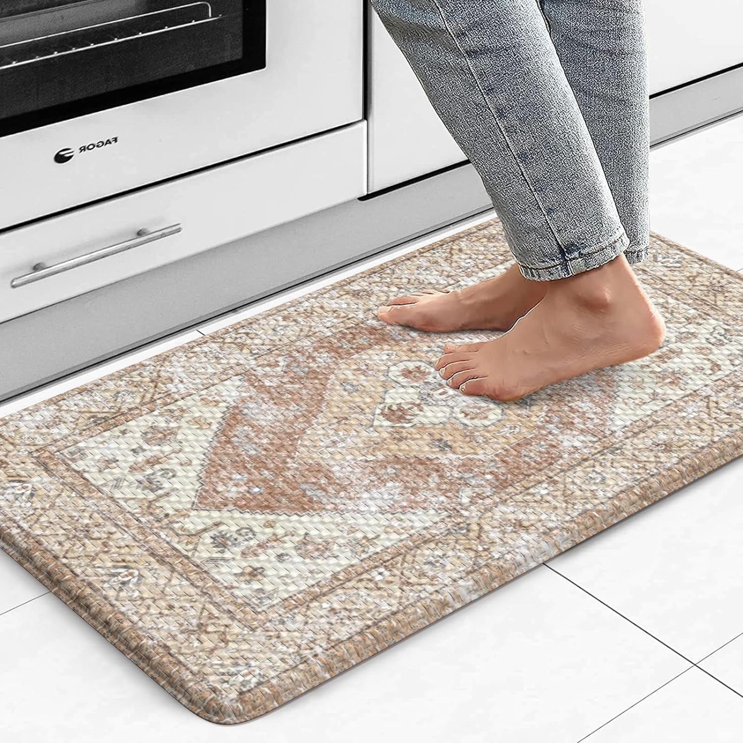 Anti Fatigue Kitchen Mats for Floor,17.3" x 29" Cushioned Boho Vintage ...