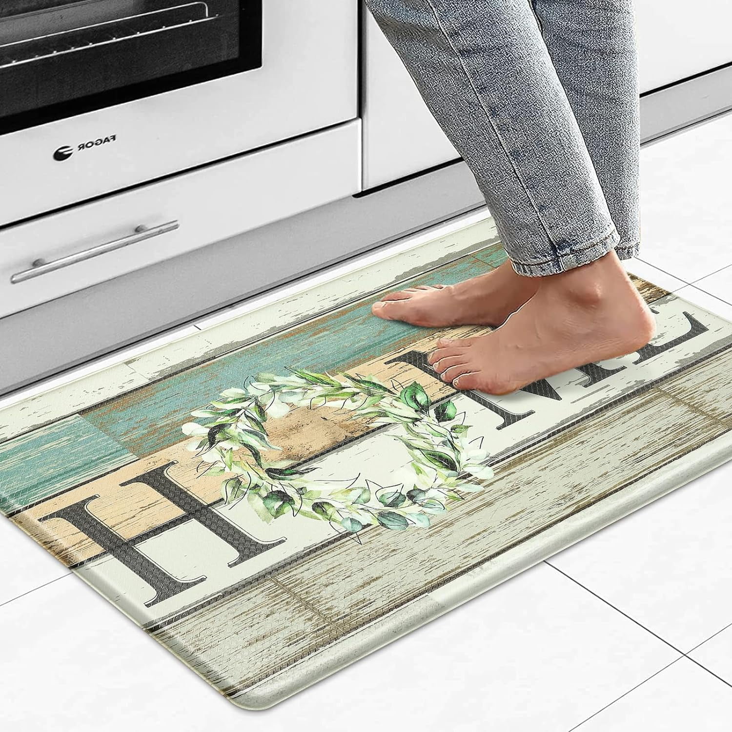 Anti Fatigue Kitchen Mats for Floor,17.3" x 30" Farmhouse Rustic ...