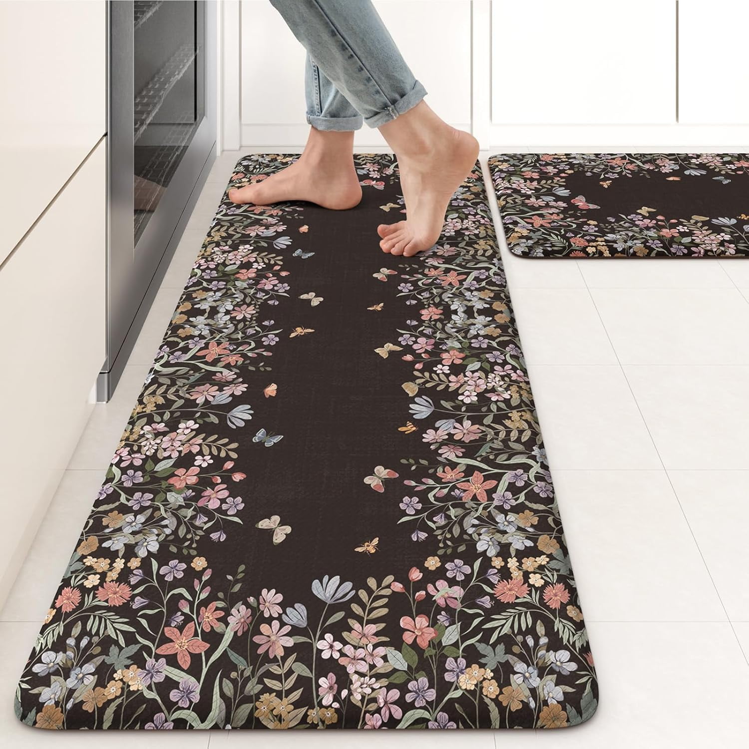 Anti Fatigue Kitchen Mats for Floor, Farmhouse Black Sets of 2, Summer ...