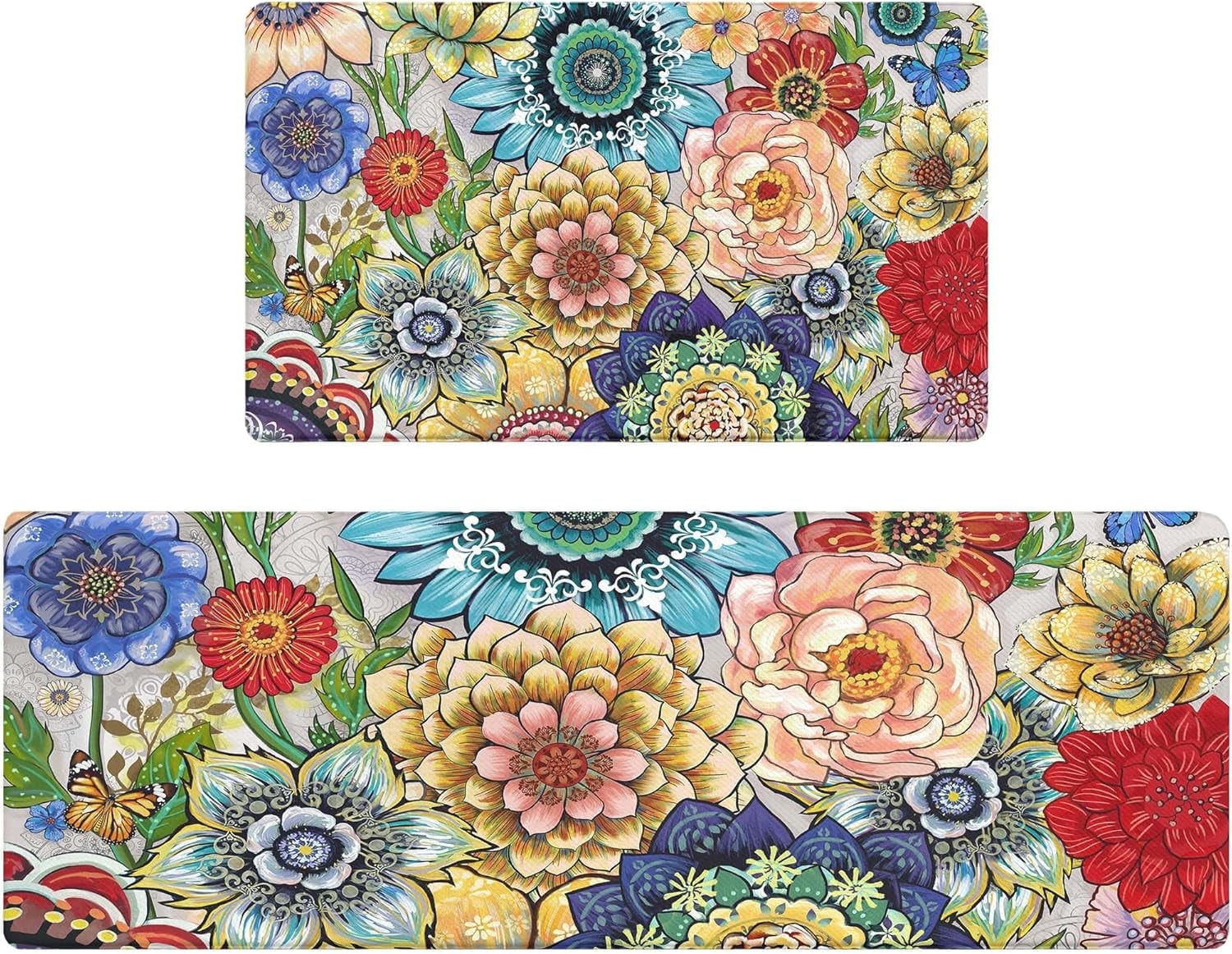 Anti Fatigue Kitchen Mats for Floor Set of 2 Green White Eucalyptus ...