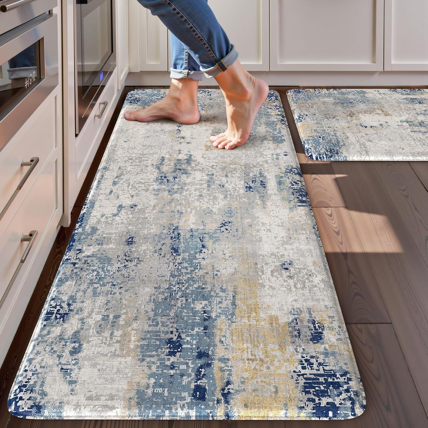 Anti Fatigue Kitchen Mats, Multi Blue Kitchen Rugs 20"x32"+20"x47", Non ...