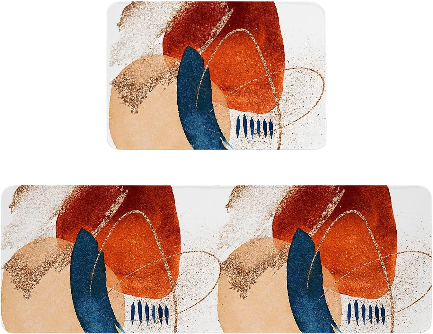 Anti-Fatigue Kitchen Mats Standing Rugs Set of 2 Mid Century Abstract ...
