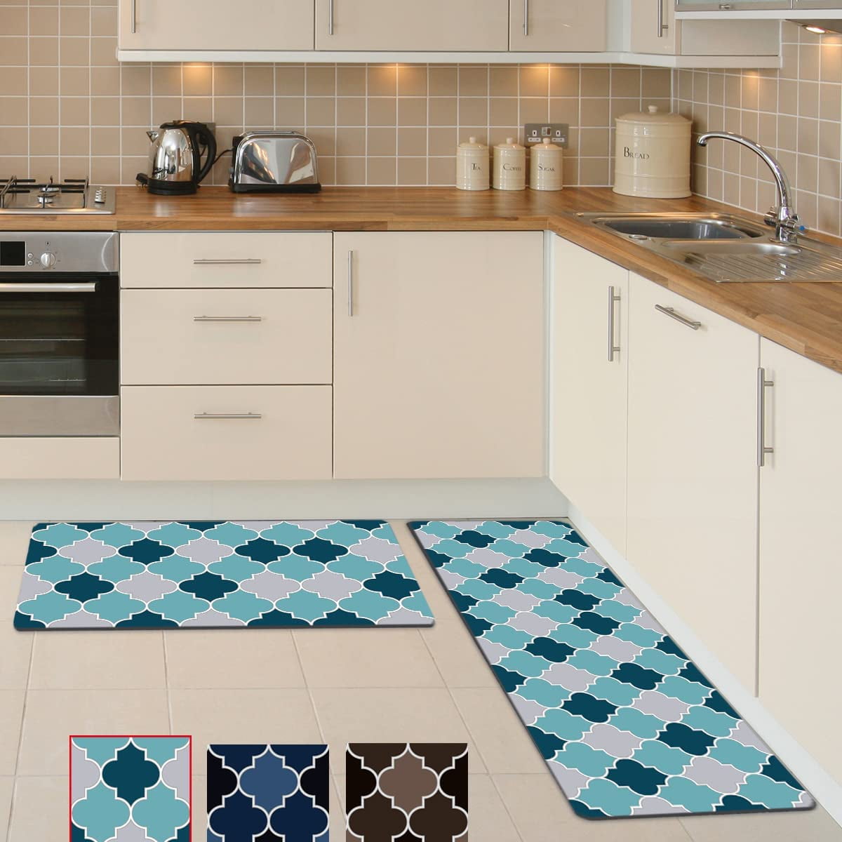 Anti Fatigue Kitchen Rug Mat Non Skid Cushioned Teal Blue Grey ...