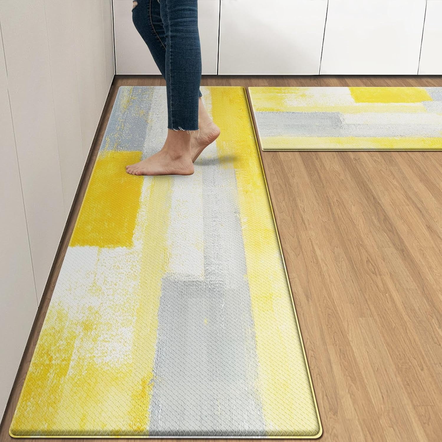 Anti-Fatigue Kitchen Rug Set of 2 Navy Blue Grey Abstract Cushioned ...