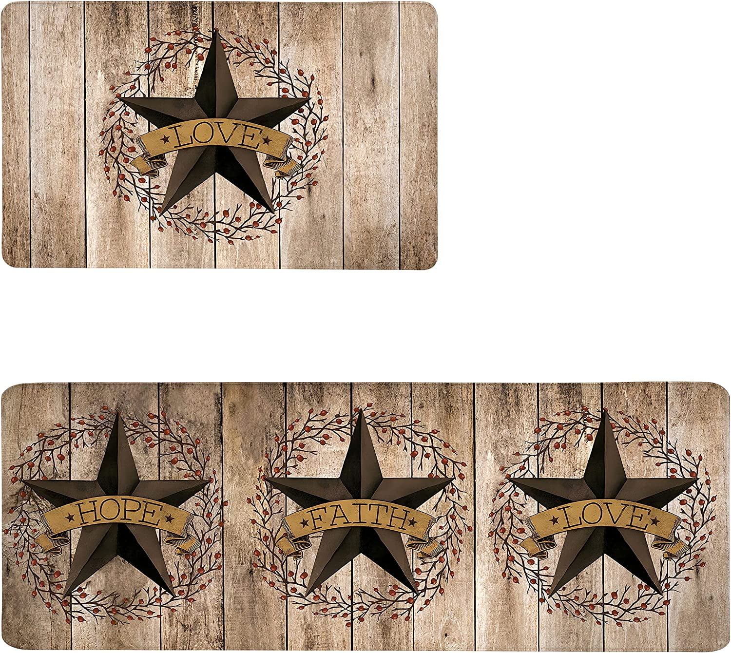 Rustic Anti-Fatigue Washable Kitchen Rug Set, Western Texas Star Design ...