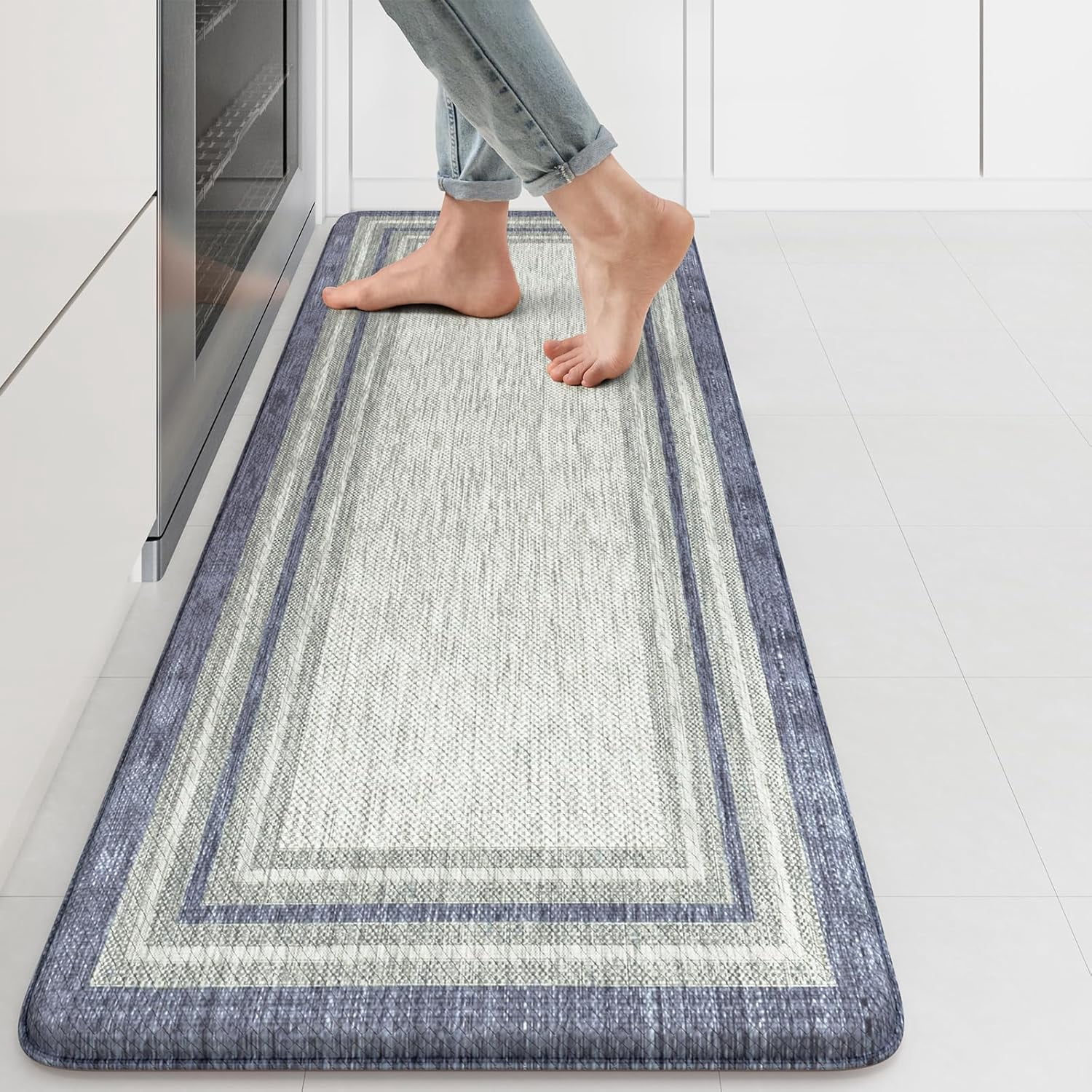 Anti Fatigue Kitchen Rugs,17.3" x 47" Blue Kitchen Mats for Floor ...