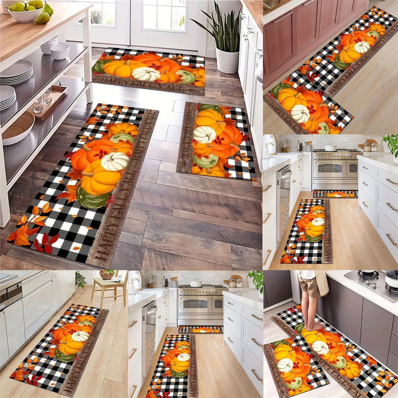 Anti Fatigue Pumpkin Kitchen Mat for Floor, Fall Kitchen Rugs ， Autumn ...