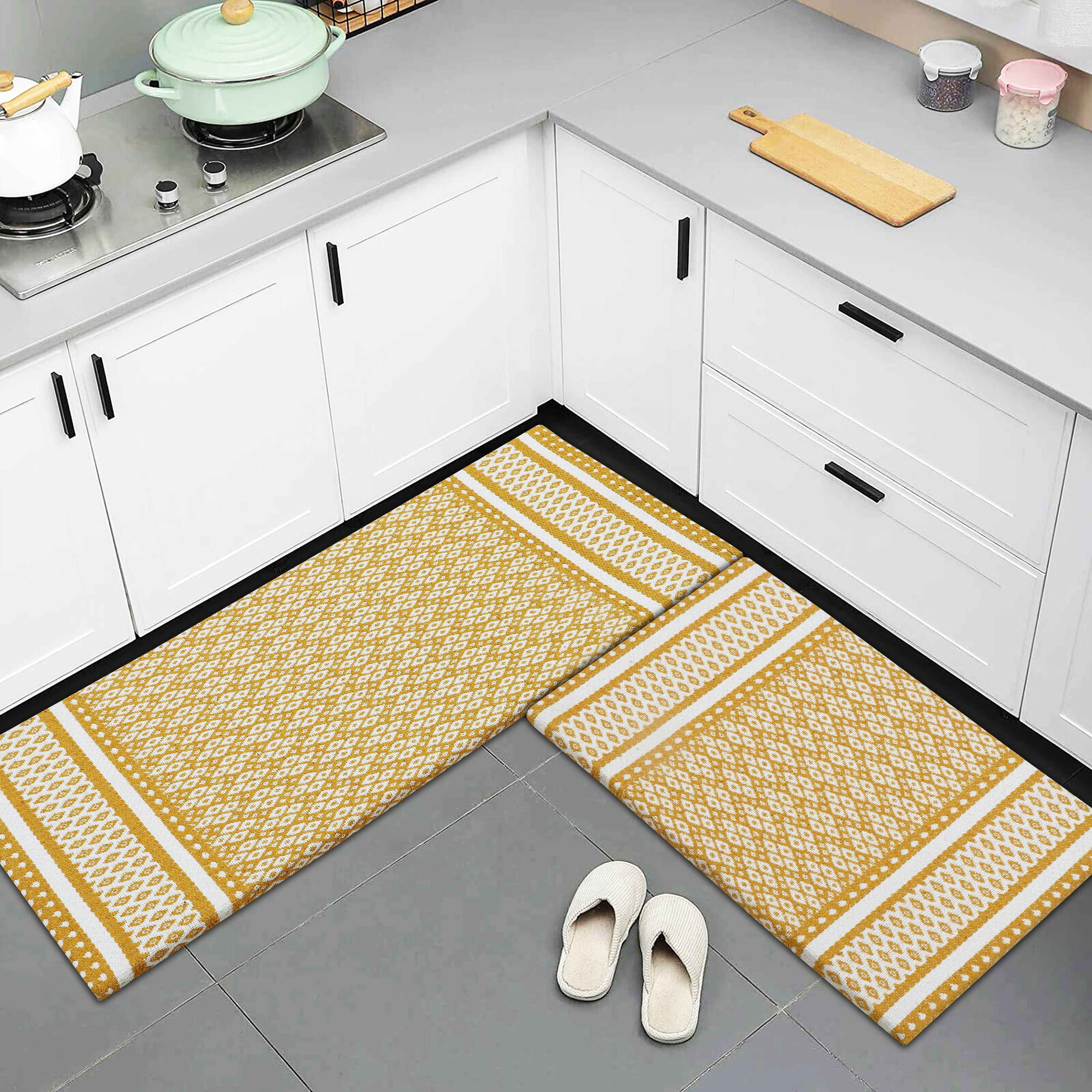 Anti-Fatigue Standing Cushioned Kitchen Bath Mats [Set of 2] Woven ...