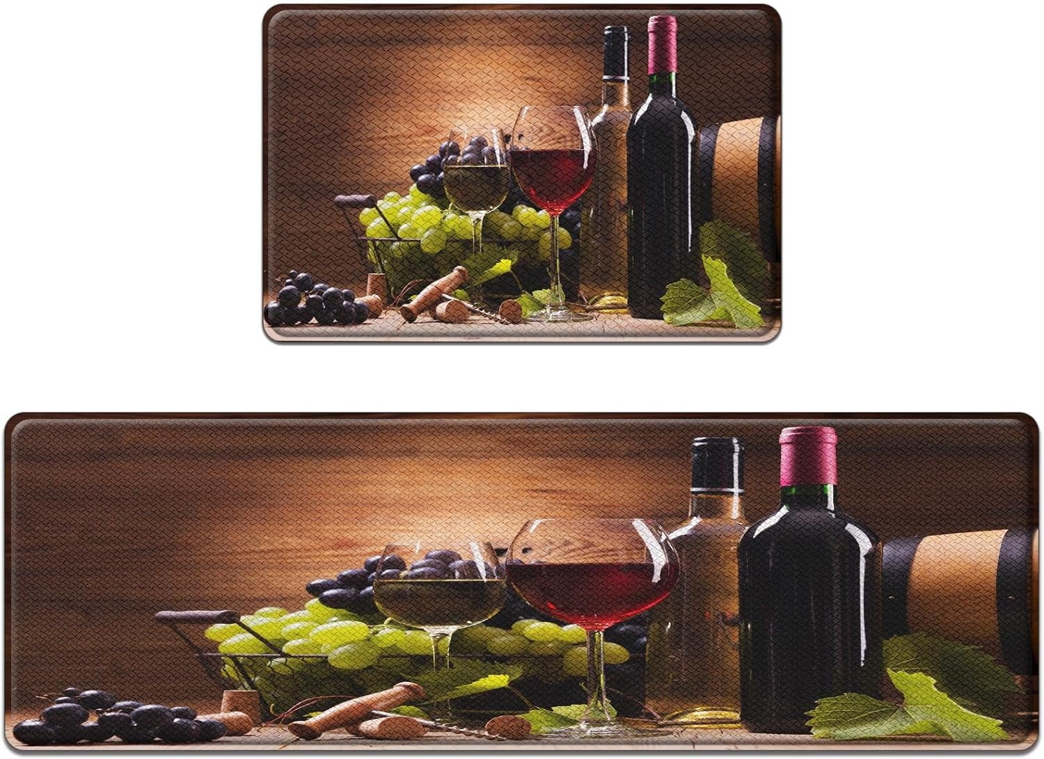 Anti-Fatigue Wine Kitchen Rug Set of 2 Cushioned Grape Kitchen Mats for ...