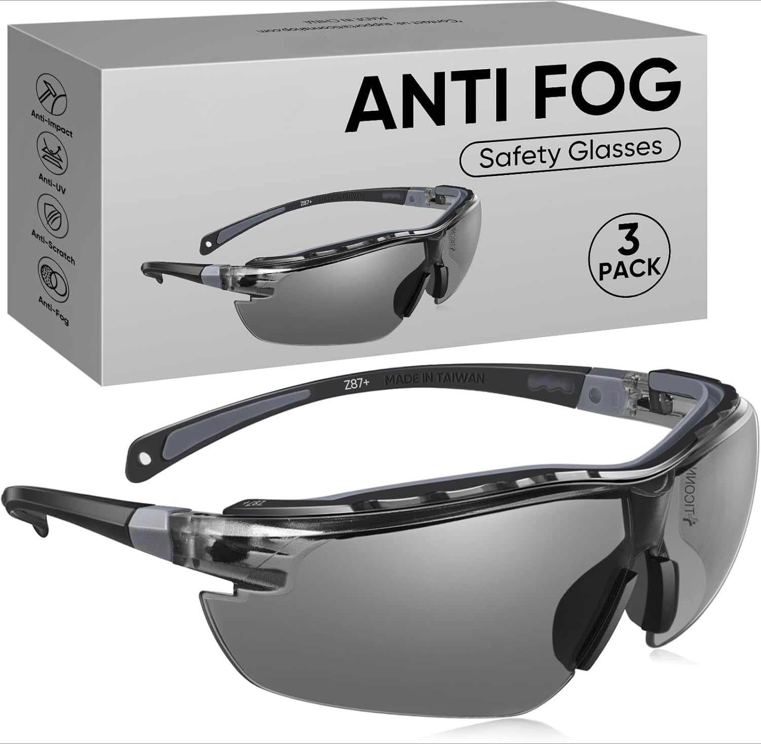 Anti-Fog Safety Glasses for Men and Women, ANSI Z87.1 Scratch Proof Eye ...