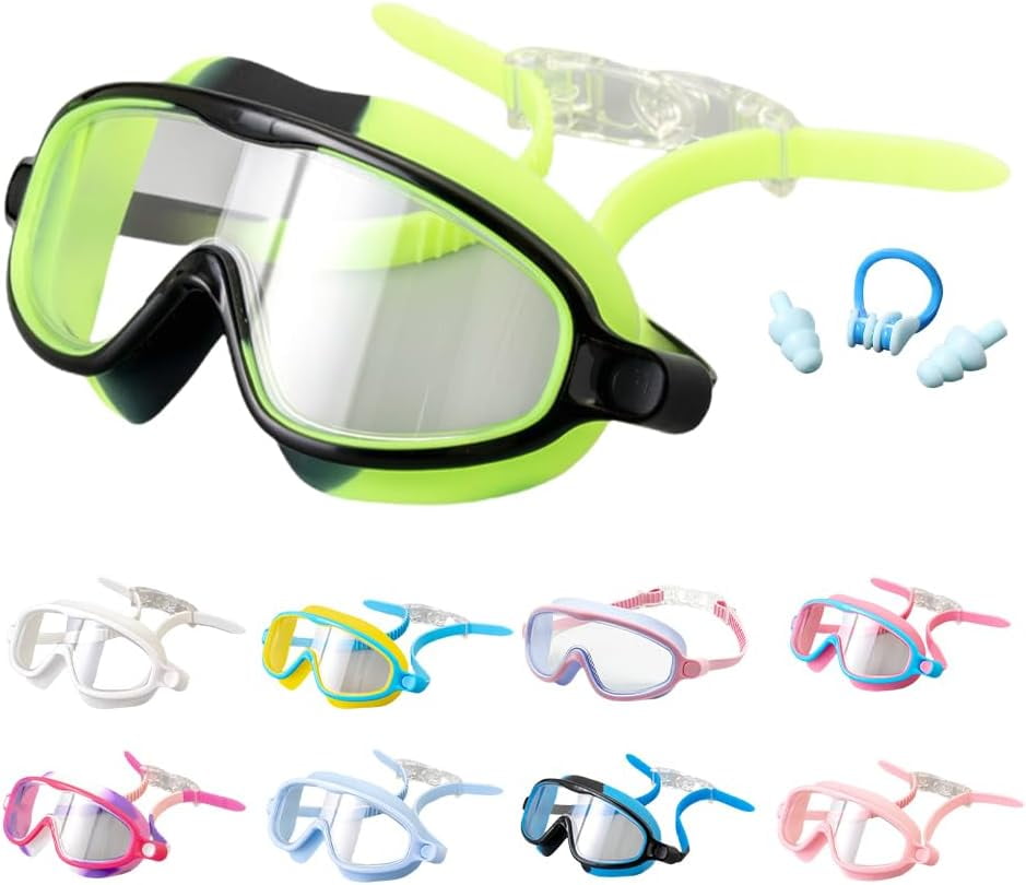 Anti-Fog Swim Goggles for Kids with Adjustable Nose Clip, HD Wide View ...