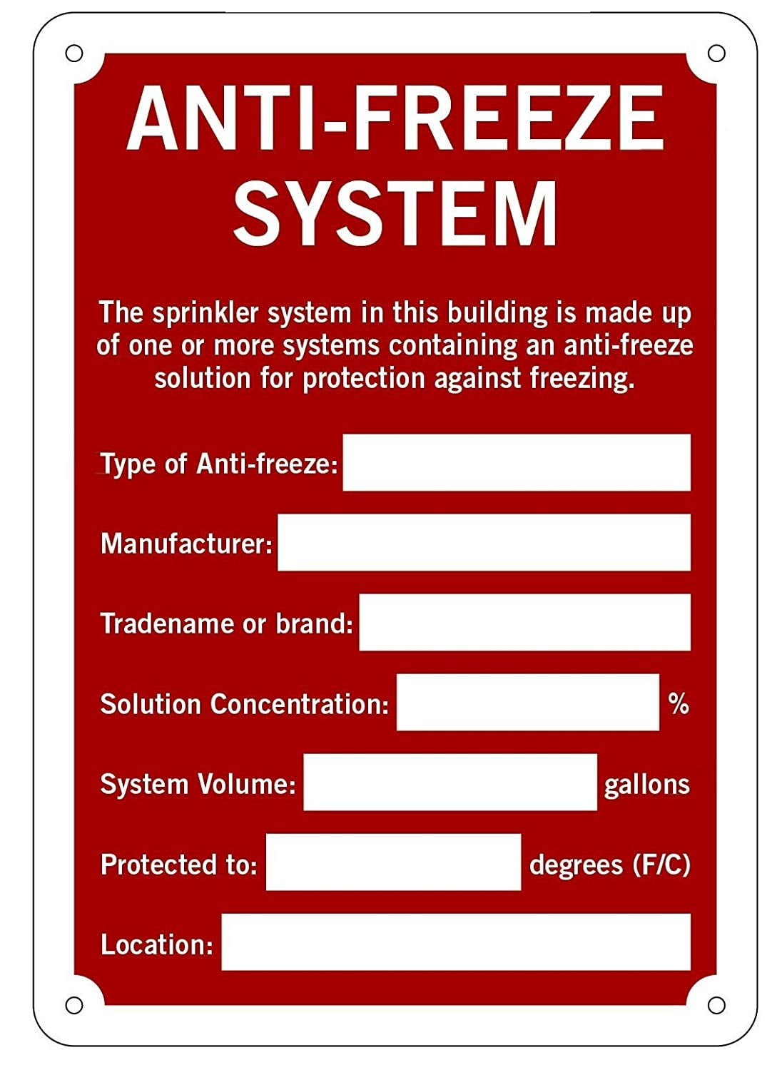 Anti-Freeze System SIGN (Aluminium rust free, 7x10) - Walmart.com