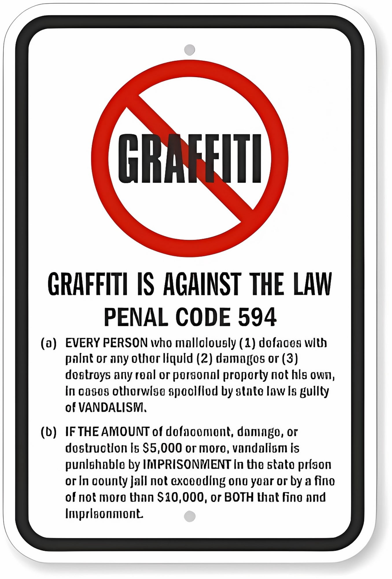 Anti-Graffiti Warning Sign - 8"x12" Metal Sign, Penal Code 594 ...