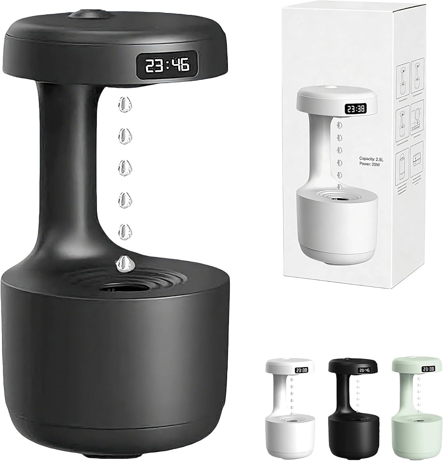Anti Gravity Humidifier - Raindrops Flowing Backward, 800ml Cool Mist ...