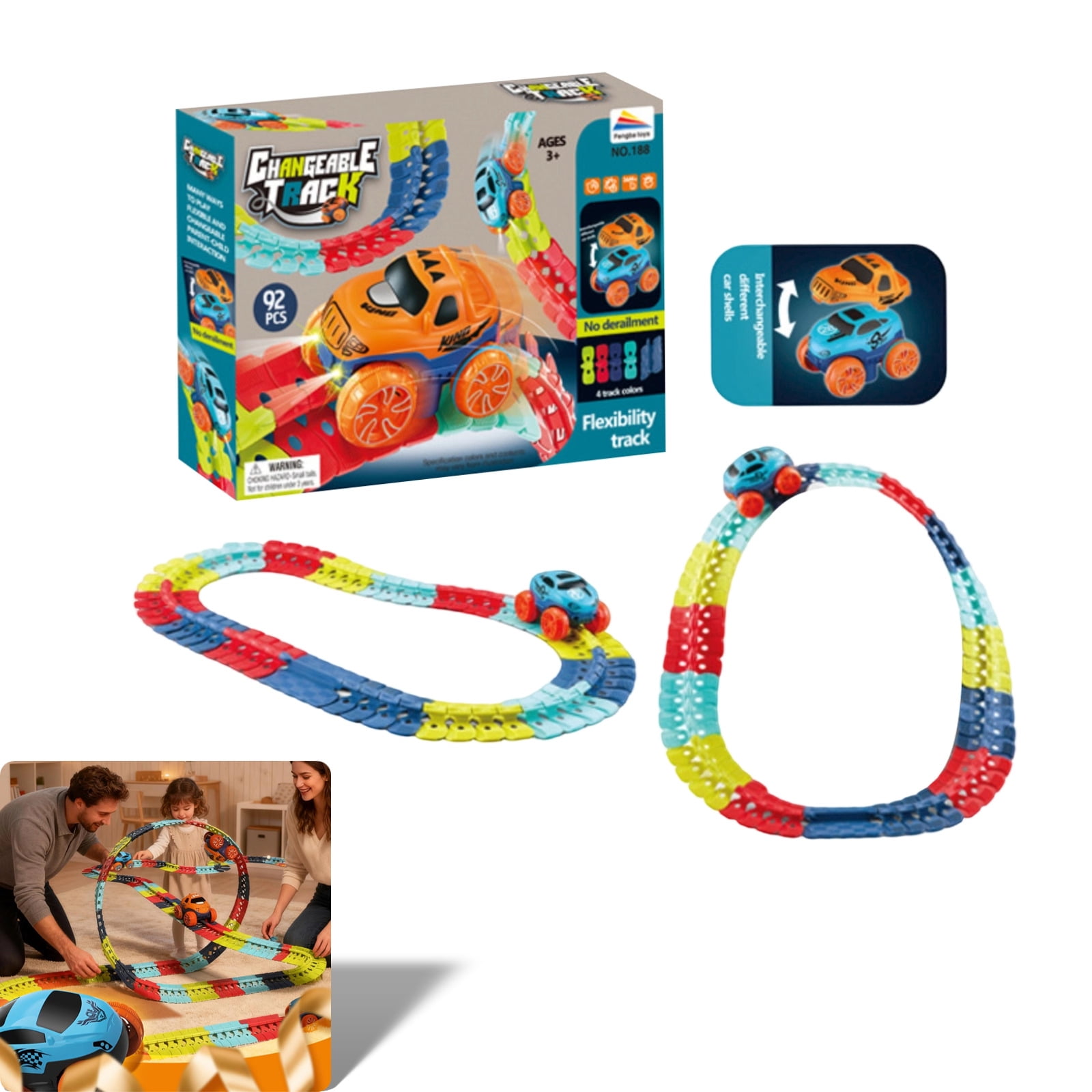 Anti Gravity Race Track with Car – 92pcs Multicolor Glow in The Dark ...