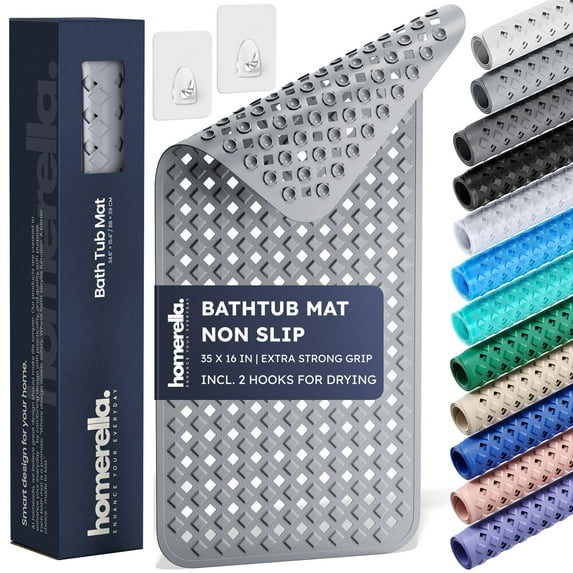 Anti Mold Shower Mat Non Slip 35x16, Extra Long Bathtub Mat with 250 Suction Cups, Eco Friendly ...