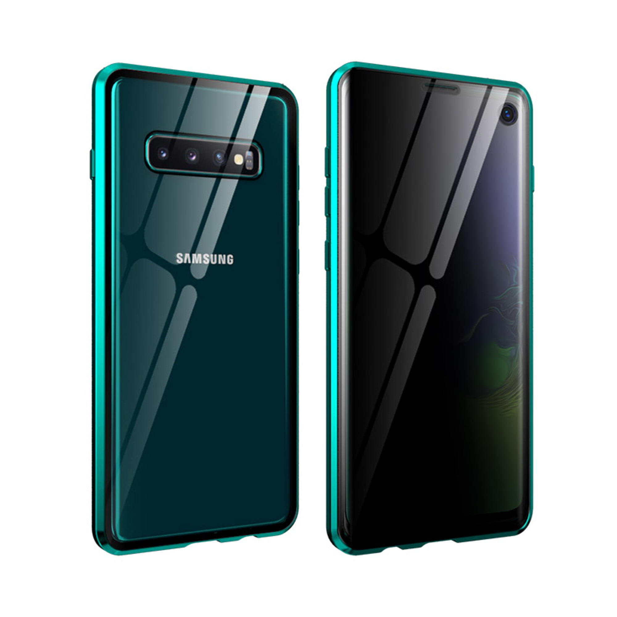 Anti Peep Magnetic Samsung Galaxy S10 Case [Green] Double Sided Privacy Tempered Glass Screen ...