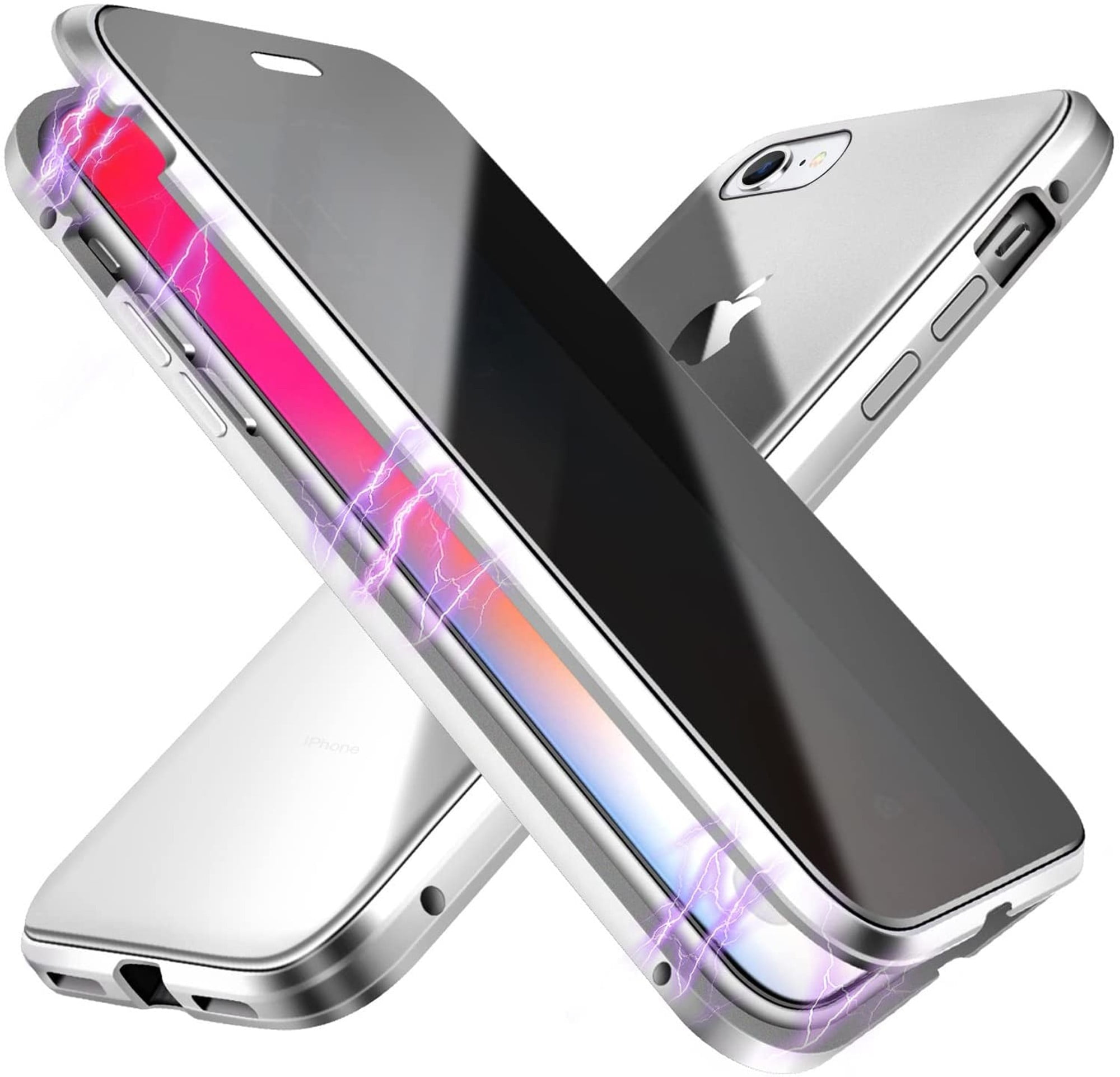 Anti Peep Magnetic iPhone 8 Plus Case - (Silver) Double Sided Privacy ...