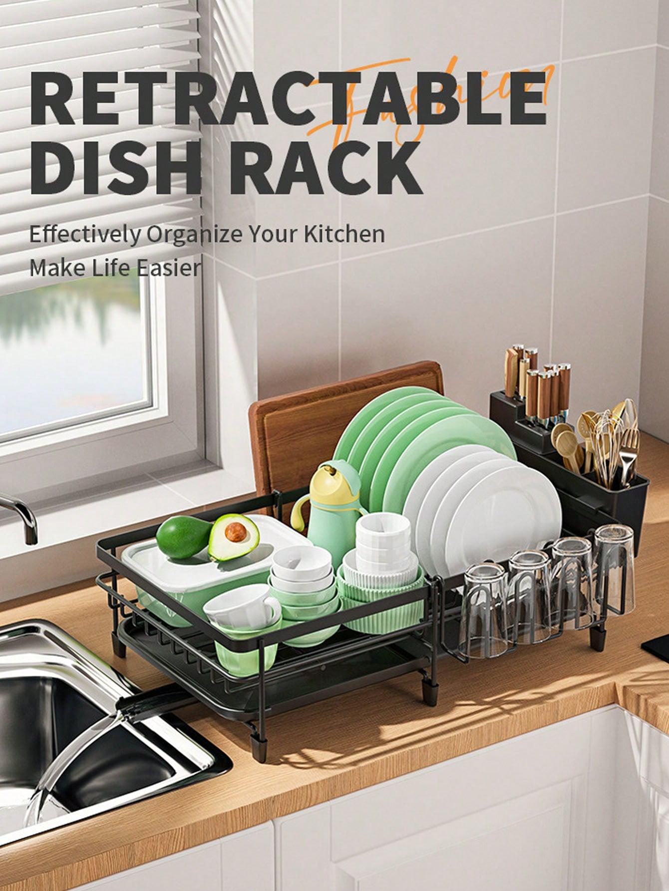 Anti-Rust Extendable Dish Rack with Cutlery & Cup Holders - Walmart.com
