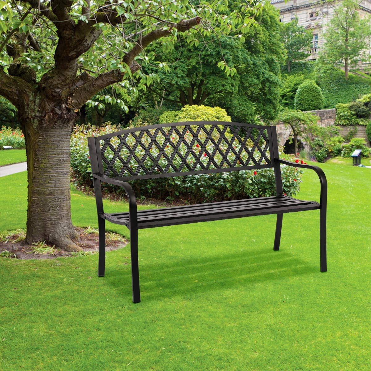 Anti-Rust Metal Bench Garden Bench with Back Porch Benches for Outdoor ...