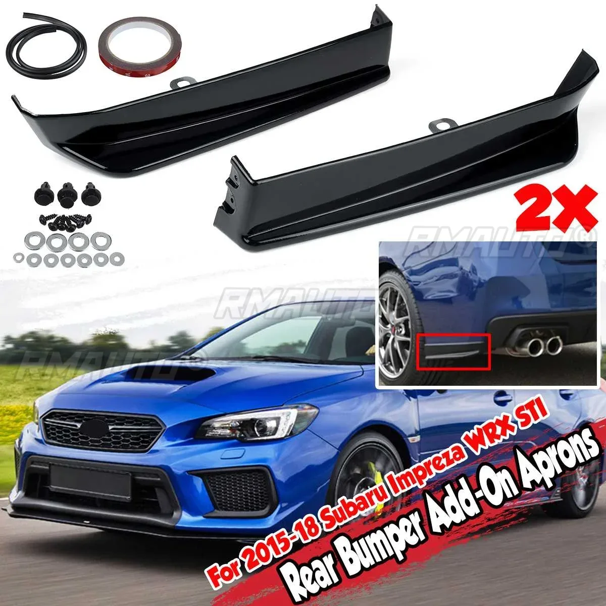Anti-Scratch 2xCar Rear Bumper Lip Wrap Diffuser Canard Add-on Side ...