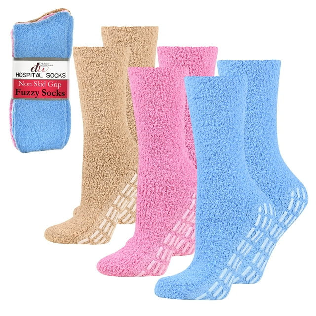 Adult Anti-Skid Hospital Socks With Rubber Bottom, Fuzzy Sleep & Grip ...