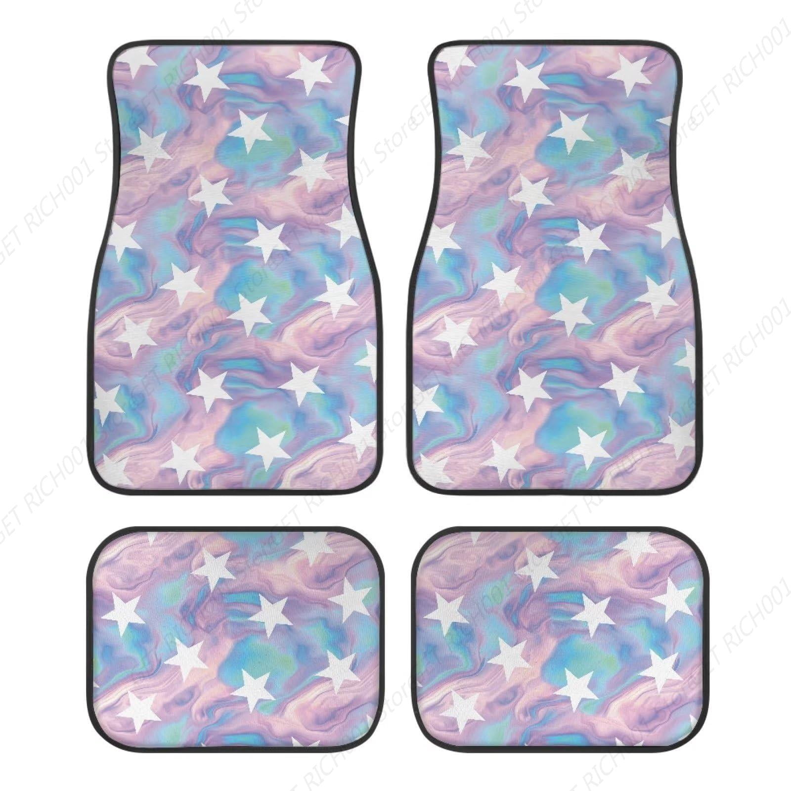 Anti-Slip Automotive Floor Mats 4 Pieces Car Floor Mats White Stars ...