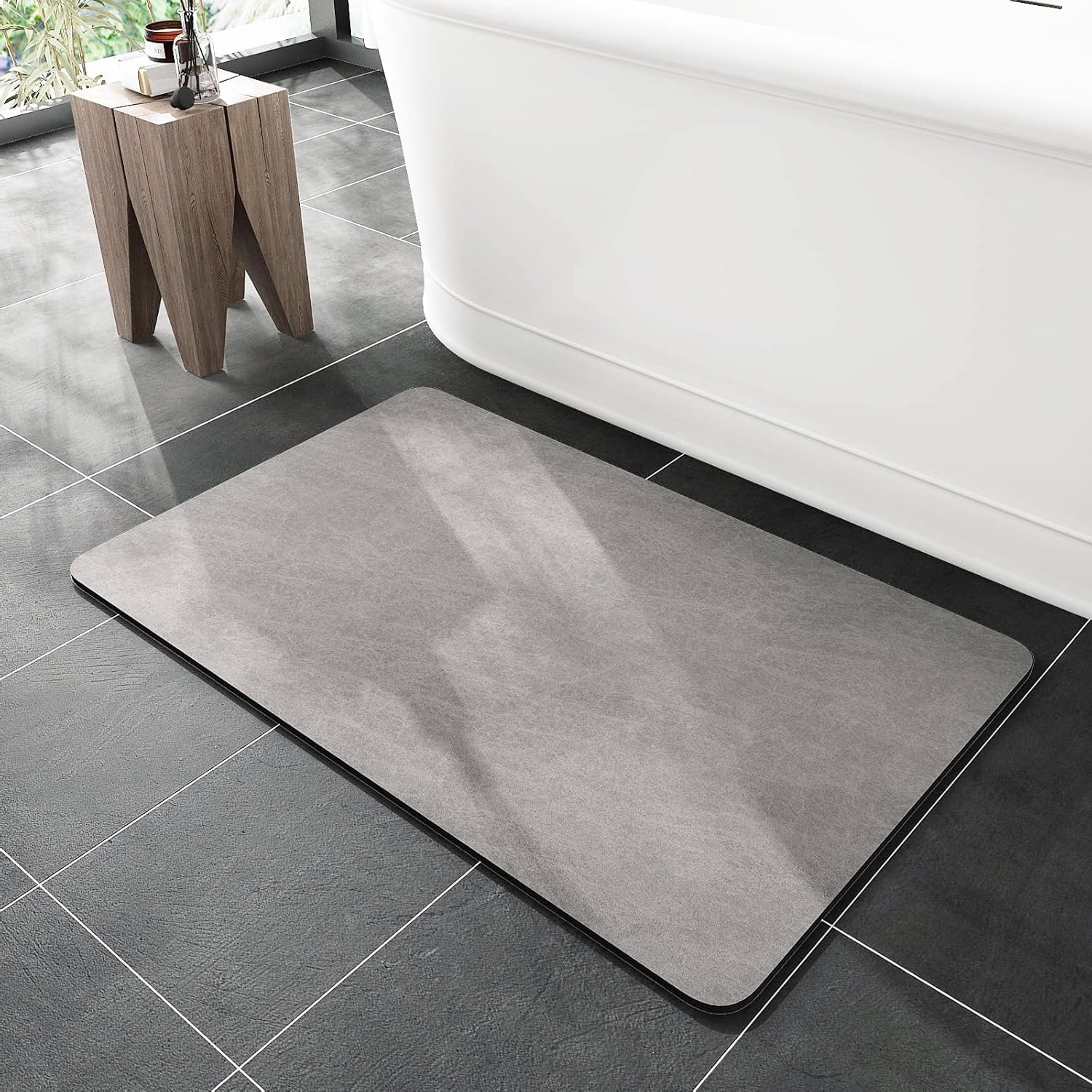 Anti-Slip Bathroom Floor Mats Grey Faux Suede Easy Clean Size 16x24 ...