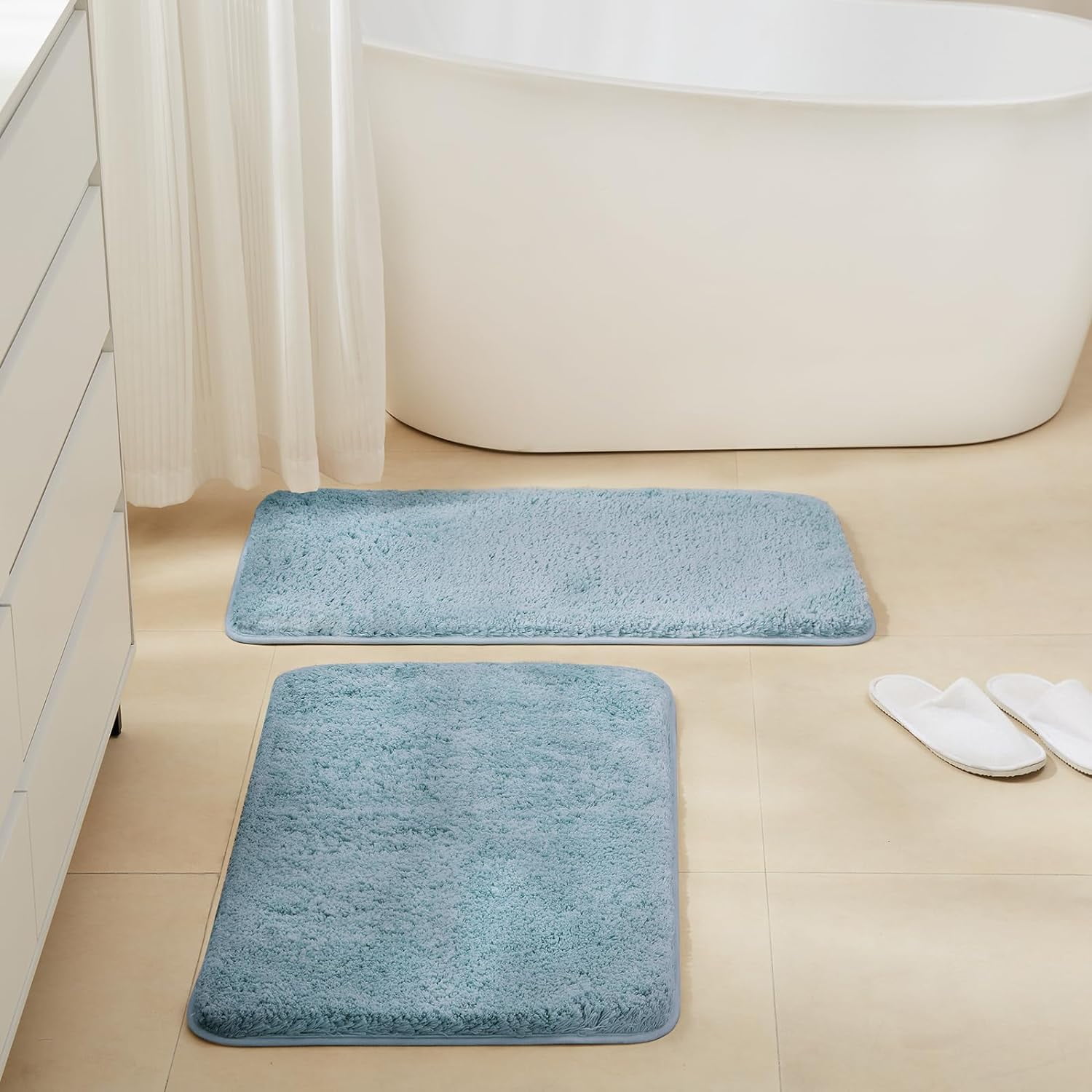 Anti-Slip Bathroom Rug Set 2-Piece, Fluffy Soft Luxury Microfiber ...