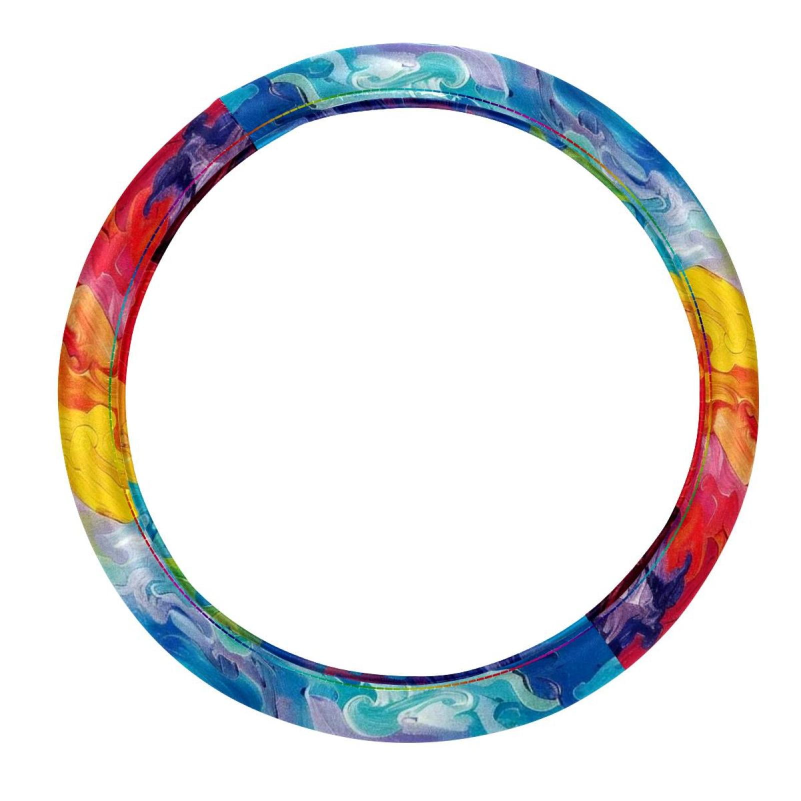 Anti-Slip Car Steering Wheel Cover, Art Rainbow Colored Pattern PVC ...